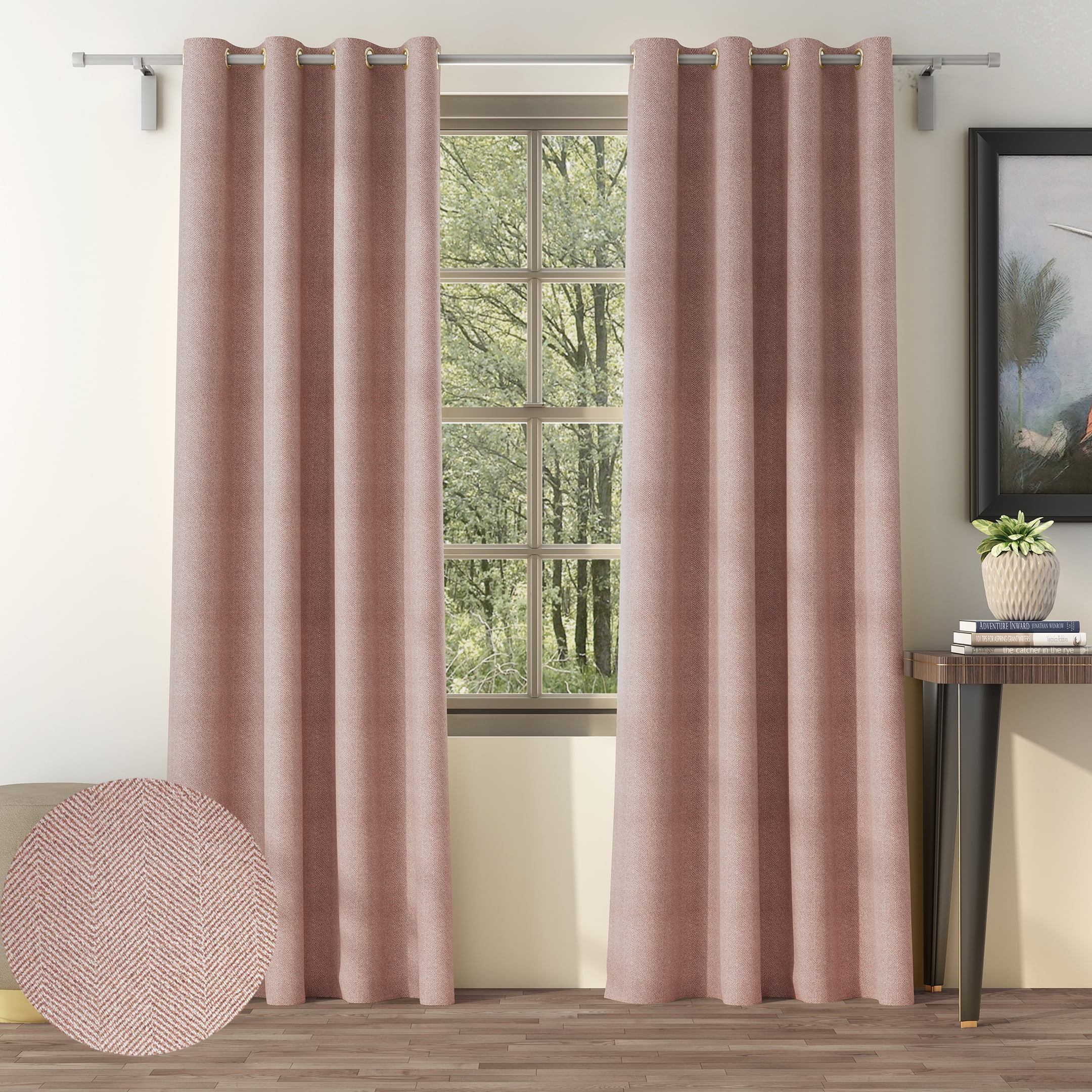 Casableu Herringbone Blackout Curtains, 108" Set of 2, Thermal ...
