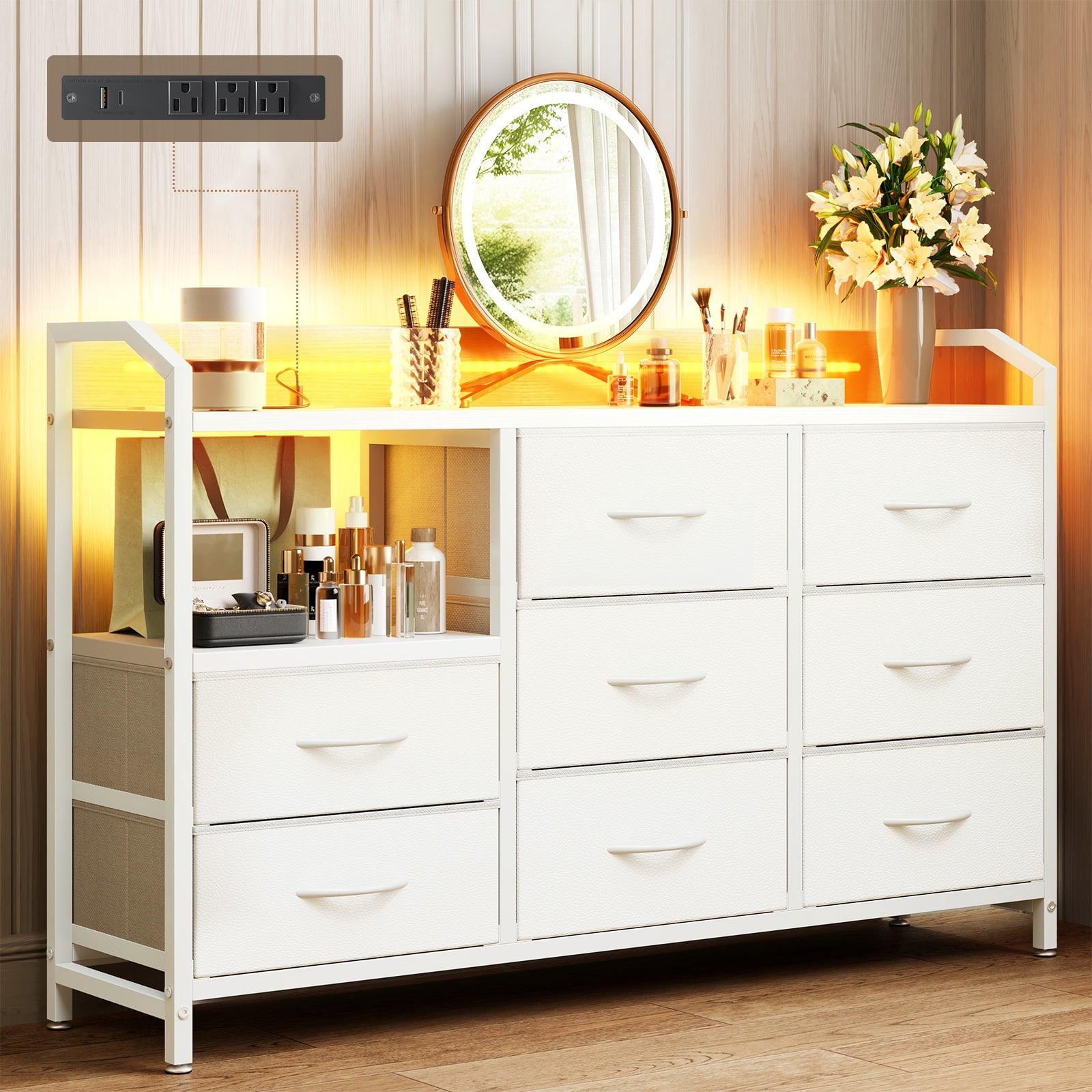 Casacomoda 44 inch Dresser with LED Lights and Charging Station ...