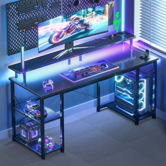 47-Inch Office Desk with RGB LED Lights and Built-in Power Outlets ...