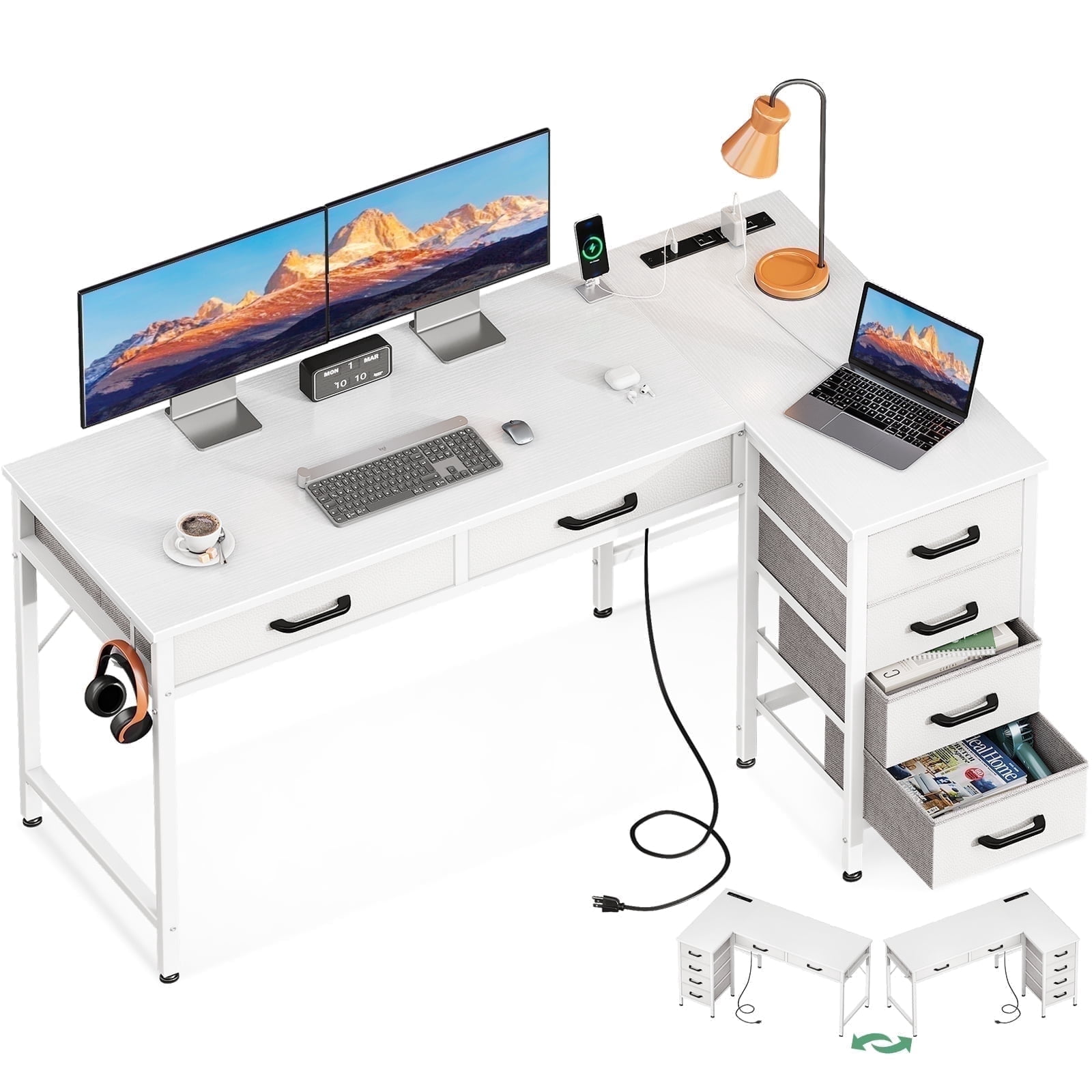 Casacomoda 50 inch L Shaped Desk with 6 Drawers, Computer Desk with ...