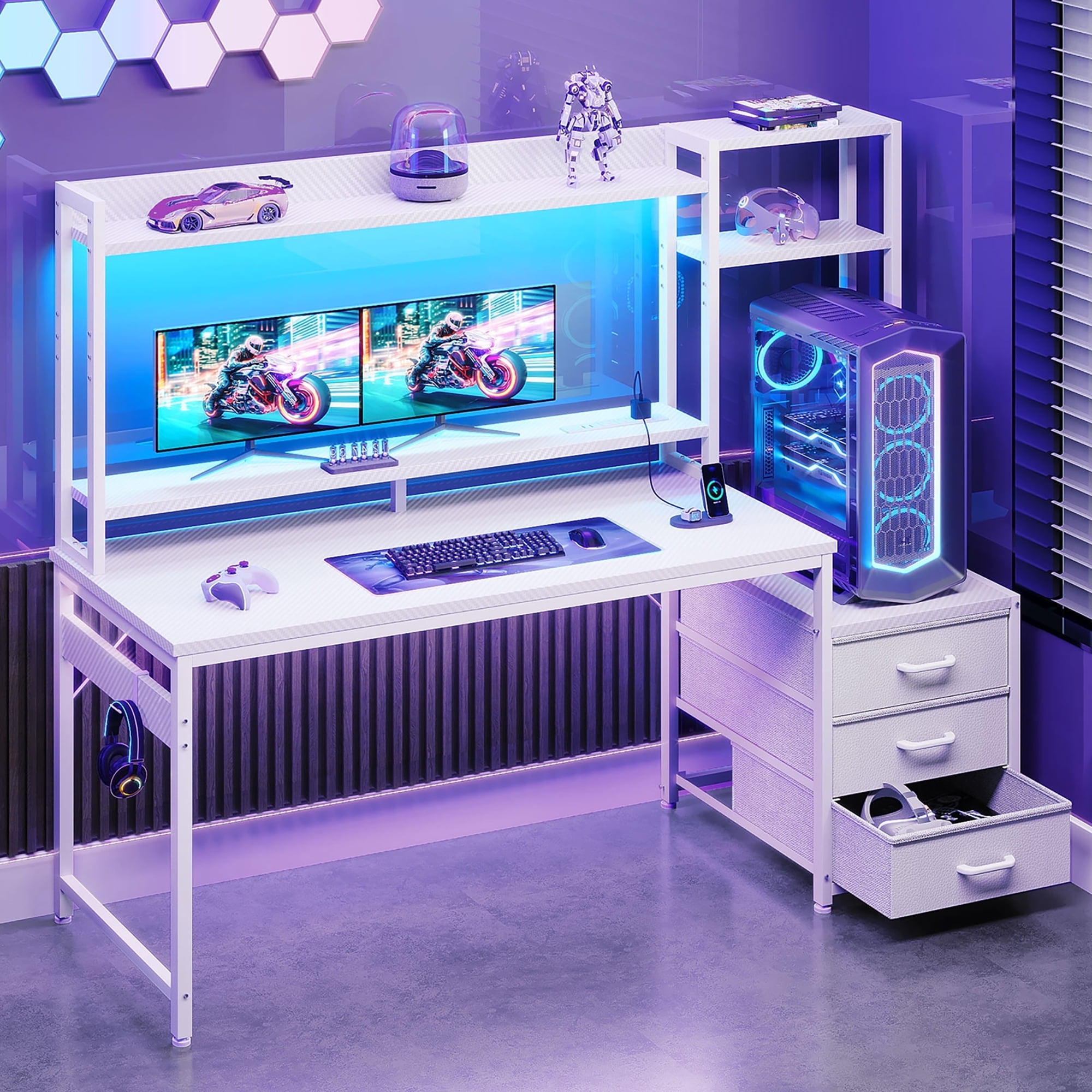 Casacomoda 55 inch Gaming Desk with LED Lights & Power Outlets, Home ...