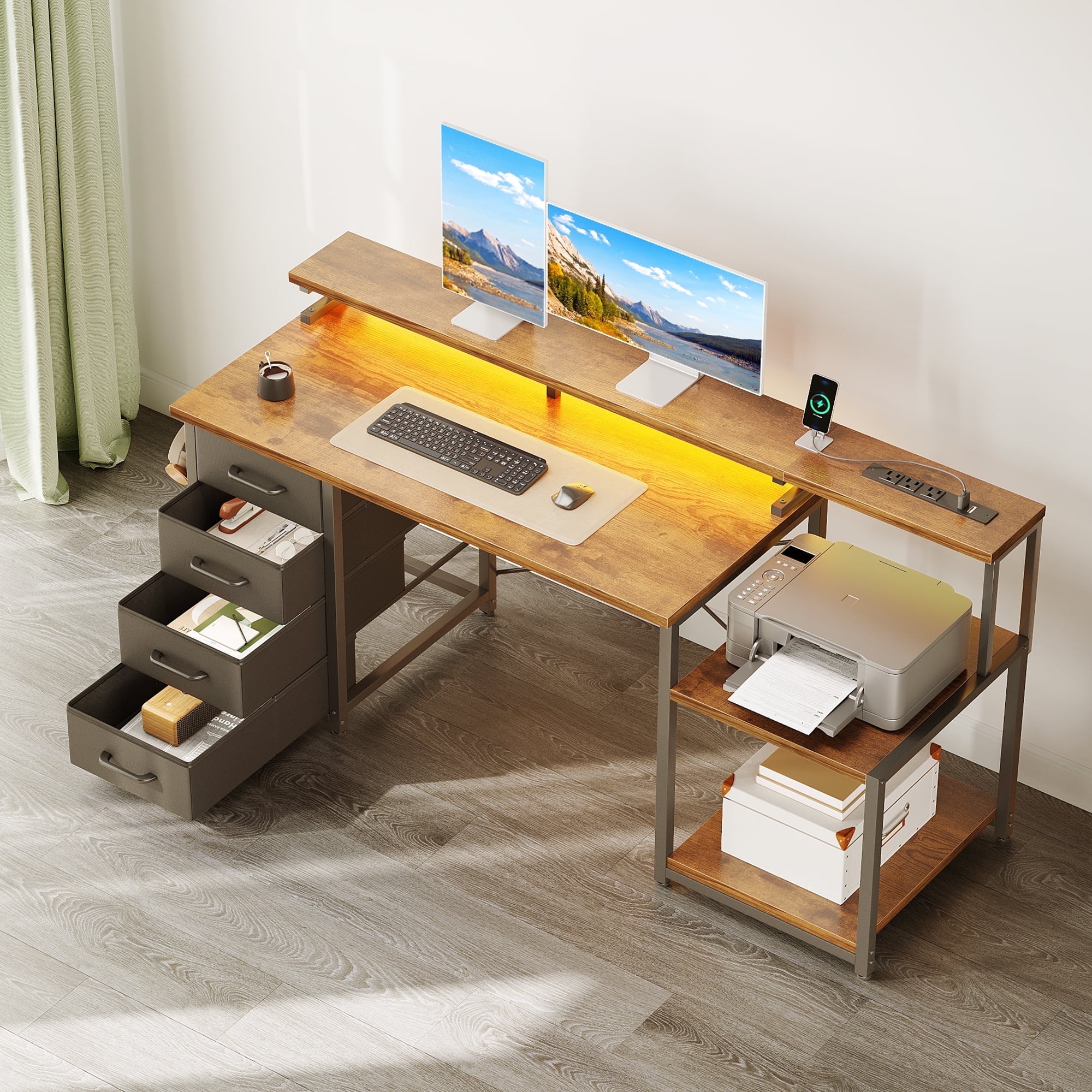 Casacomoda 55 Inch Computer Desk with USB Ports and Power Outlets ...