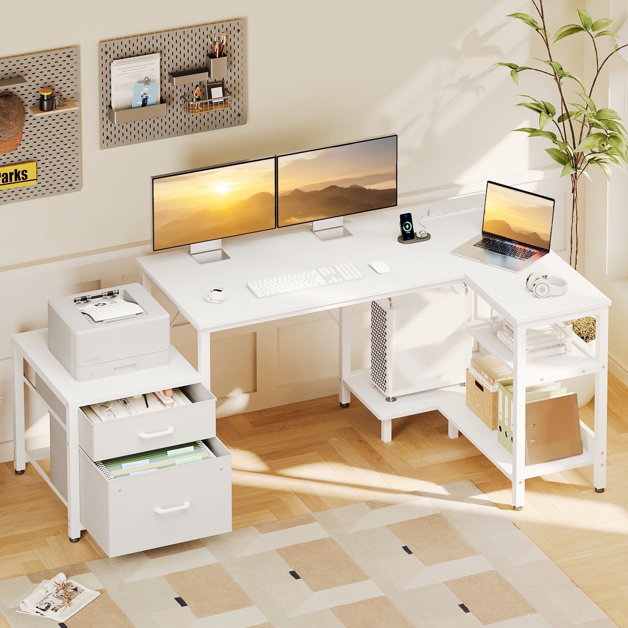 Casacomoda 55 Inch L Shaped Desk with Power Outlets, Large Computer ...