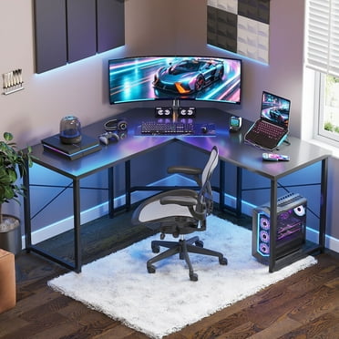 GTRACING Gaming Desk with Drawers, Carbon Fiber Style L Shaped Computer ...