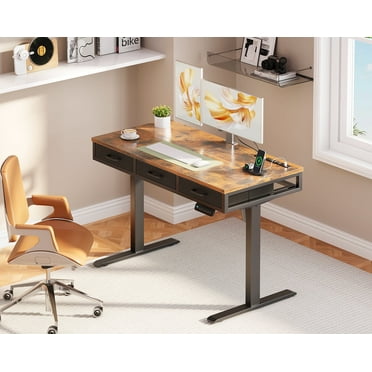 CHITOOMA Glass Top Electric Standing Desk with Drawer, 48'' x 24 ...