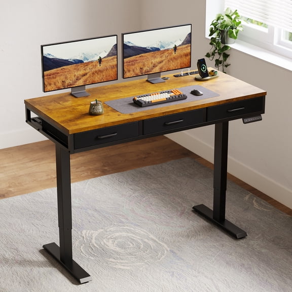 CHITOOMA 63″ x 28″ Electric Standing Desk with Drawers, Height ...