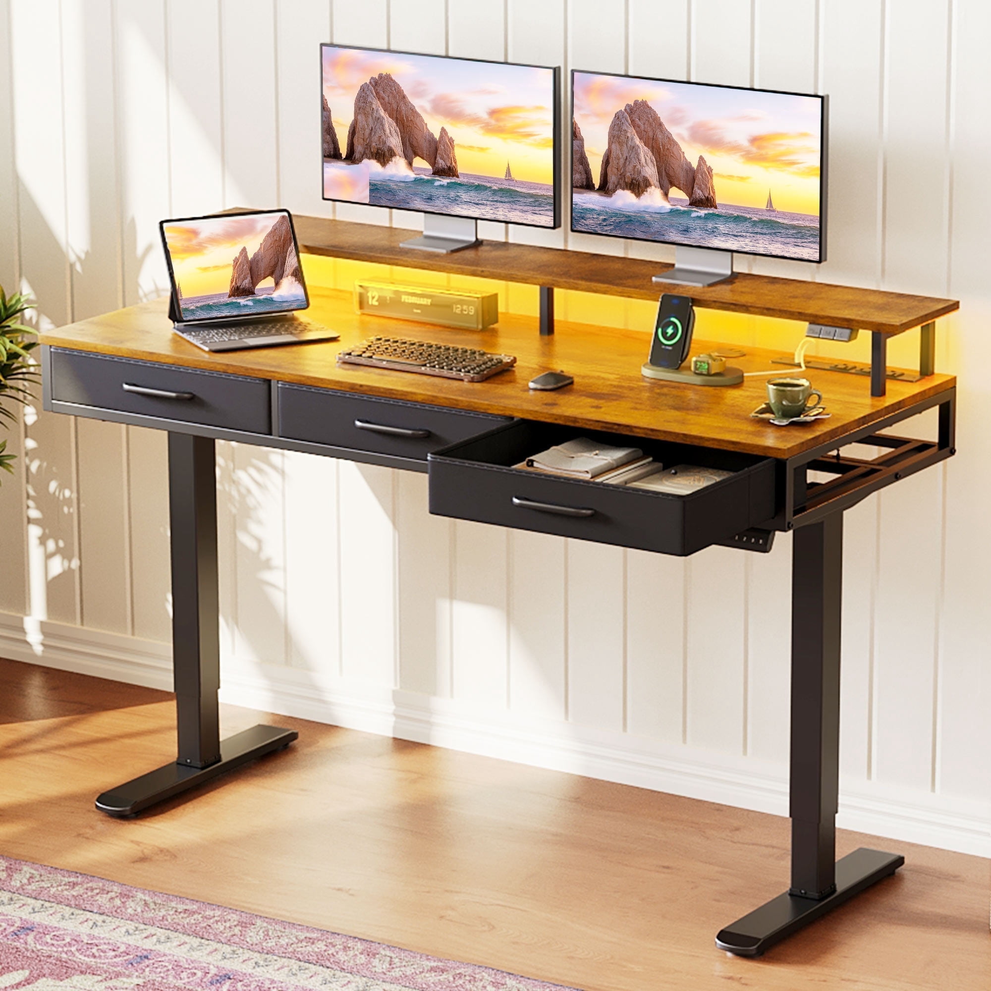 Casacomoda 55 inch Electric Standing Desk with Power Outlets and LED ...