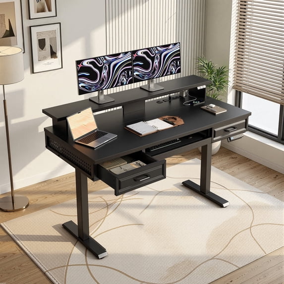 Casacomoda 47.2" Electric Standing Desk with 2 Wooden Drawers ...