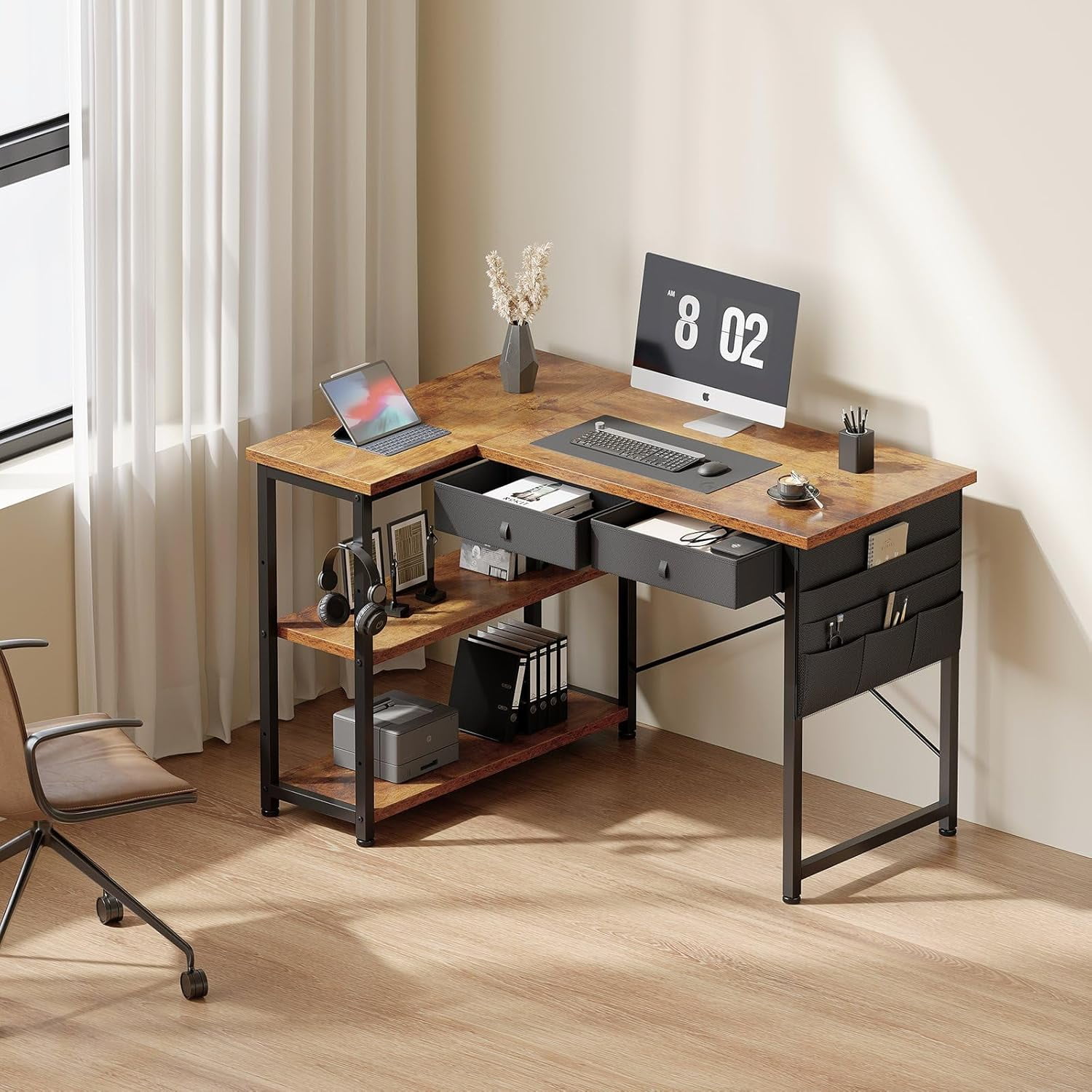 Casacomoda Reversible L Shaped Desk with Power Outlets, 40 Inch ...