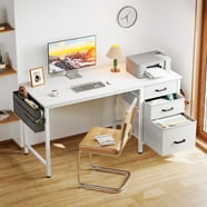 Uforic 40 Computer Desk with Monitor Stand & 3 Drawers - White Desk ...