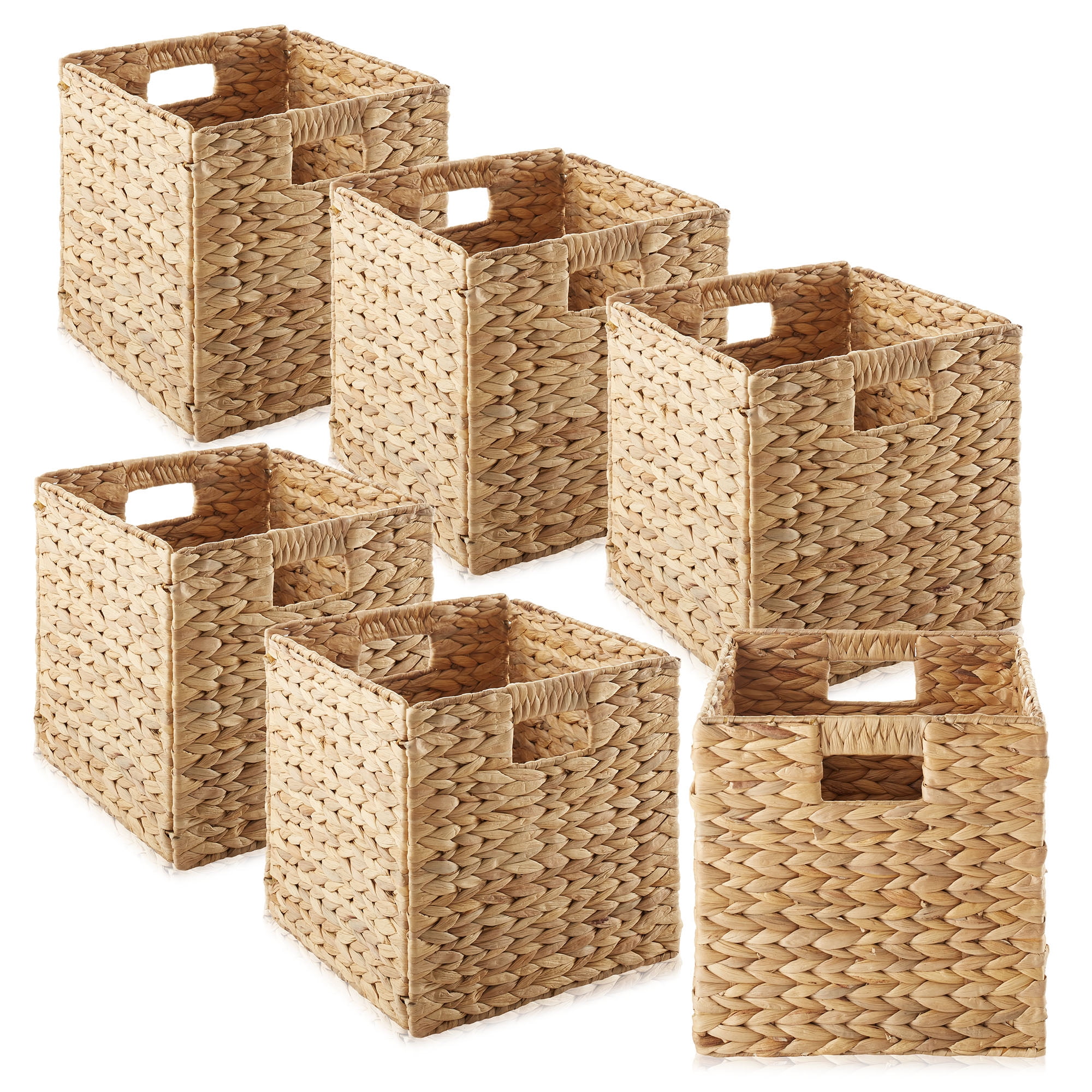 "Casafield 10.5"" x 10.5"" Water Hyacinth Storage Baskets, Set of 6 - Decorative Cubby ...