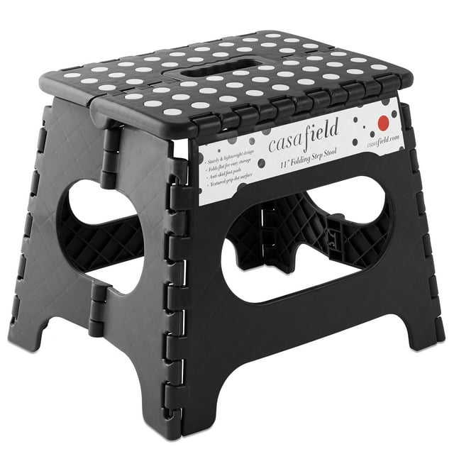 Casafield 11" Folding Step Stool with Handle - Black, Collapsible Foot ...