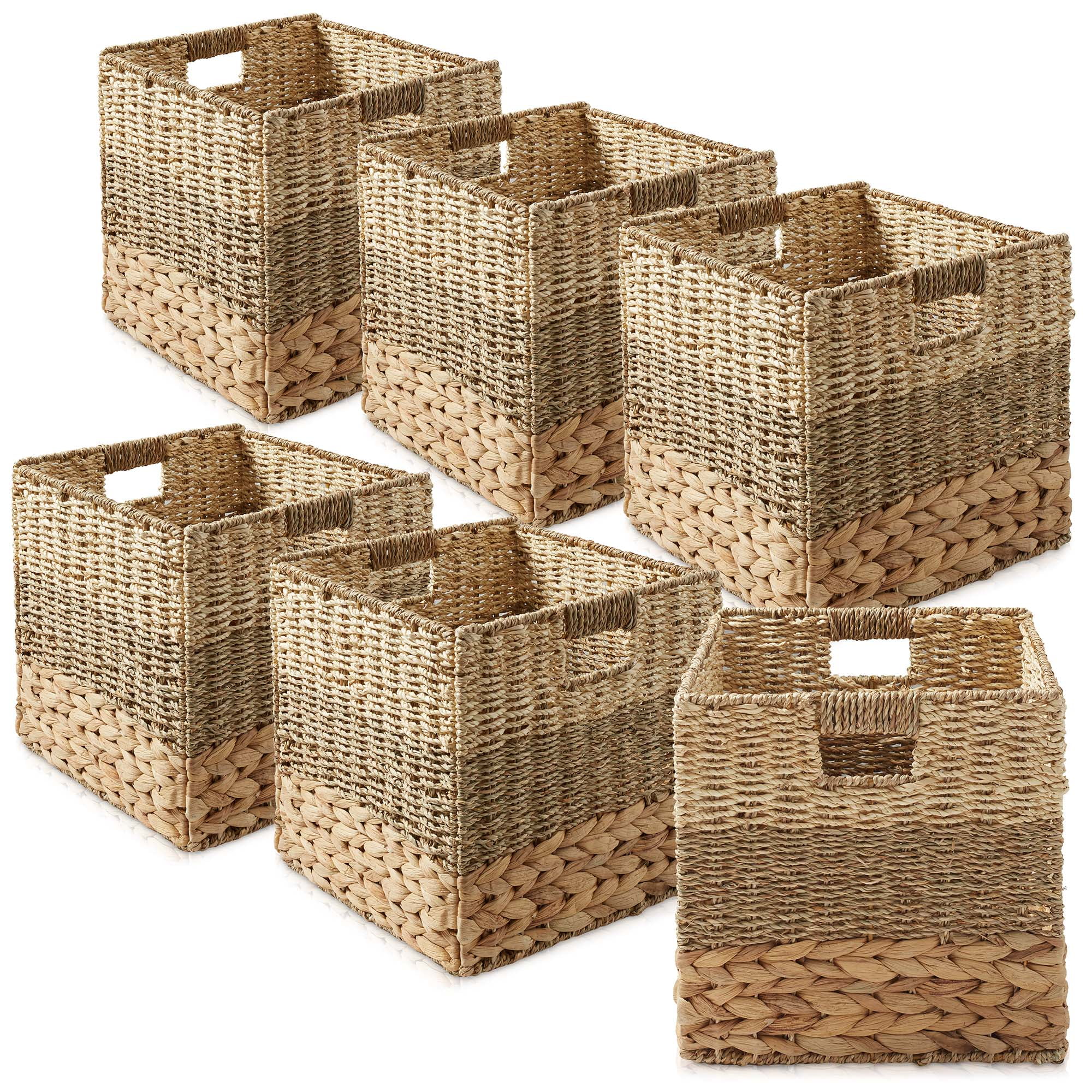 Casafield 12" x 12" Mixed Weave Storage Baskets, Natural - Set of 6 ...
