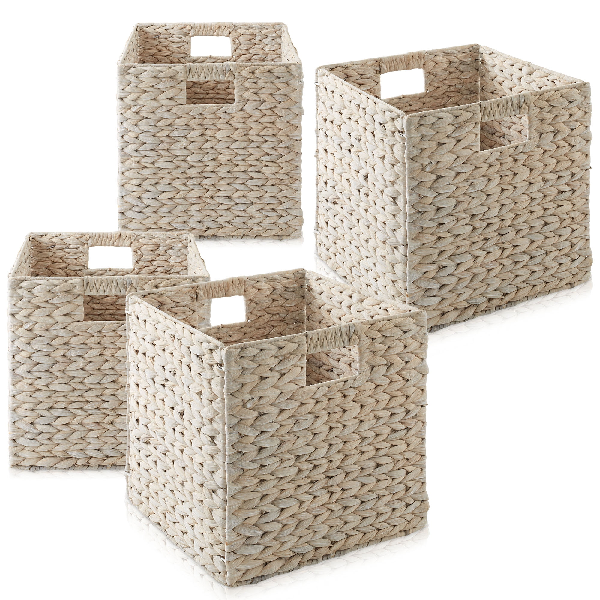 Casafield 12" x 12" Water Hyacinth Storage Baskets, Whitewash - Set of ...