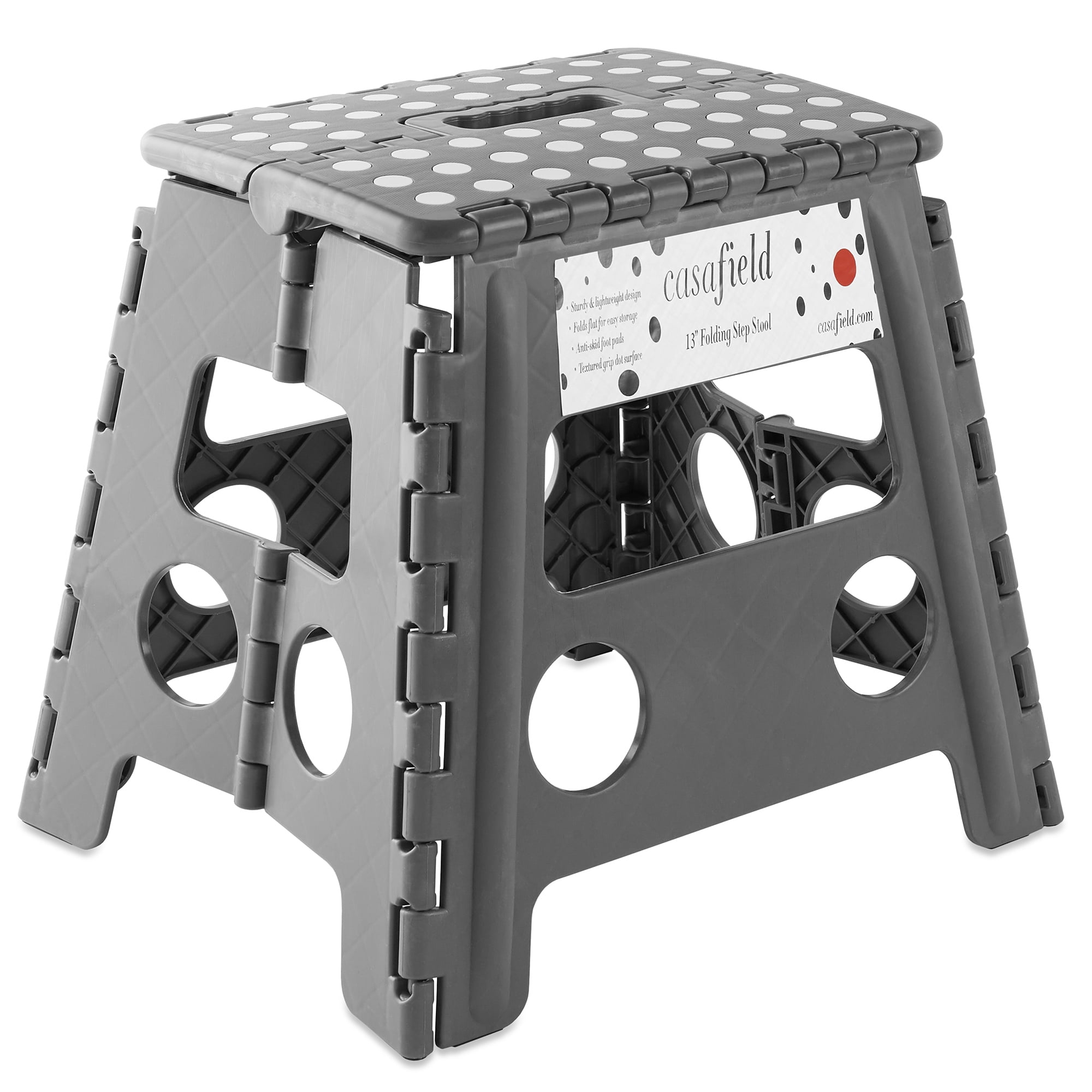 Casafield 13" Folding Step Stool with Handle - Gray, Collapsible Foot ...