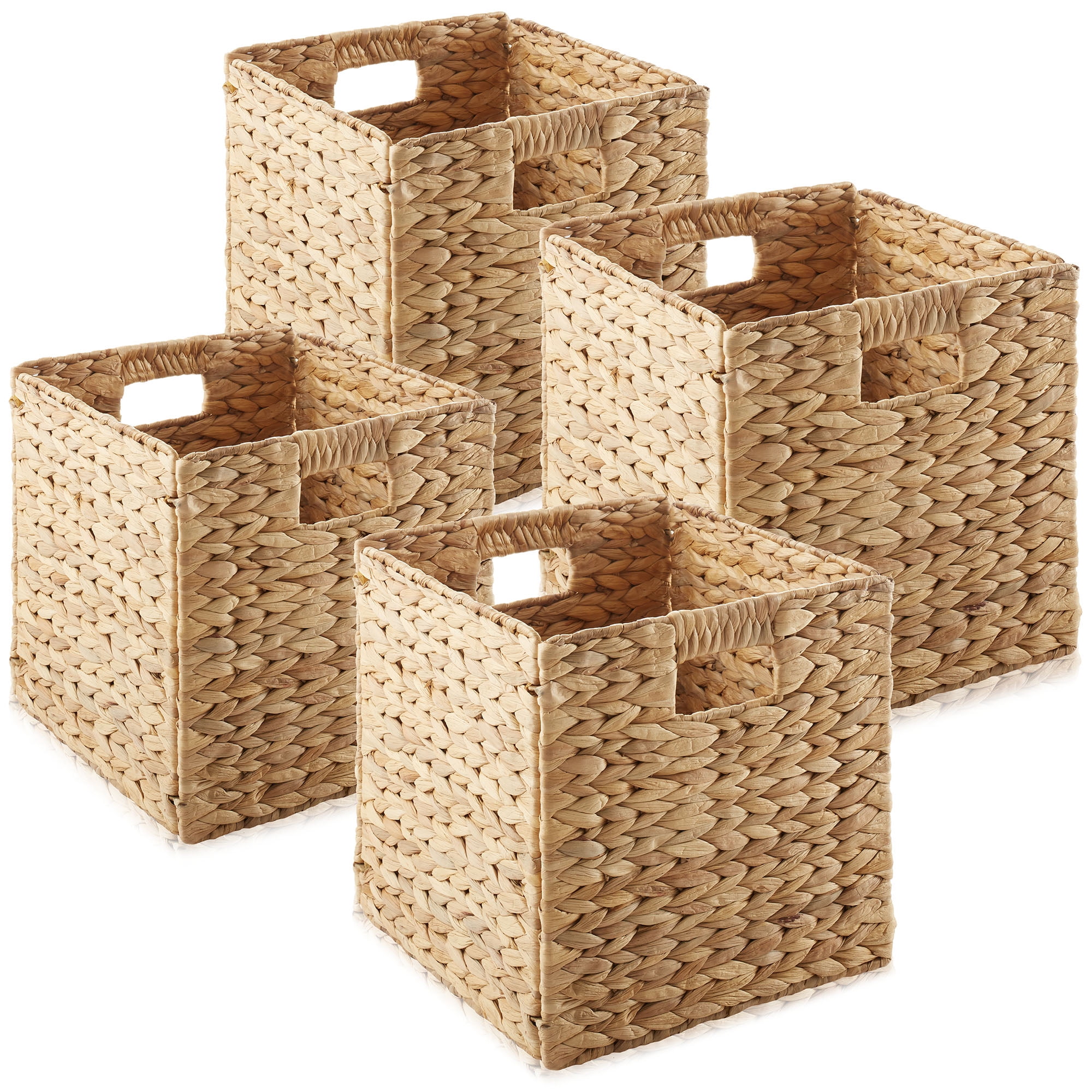 Casafield 13" x 13" Water Hyacinth Storage Baskets, Natural - Set of 4 ...