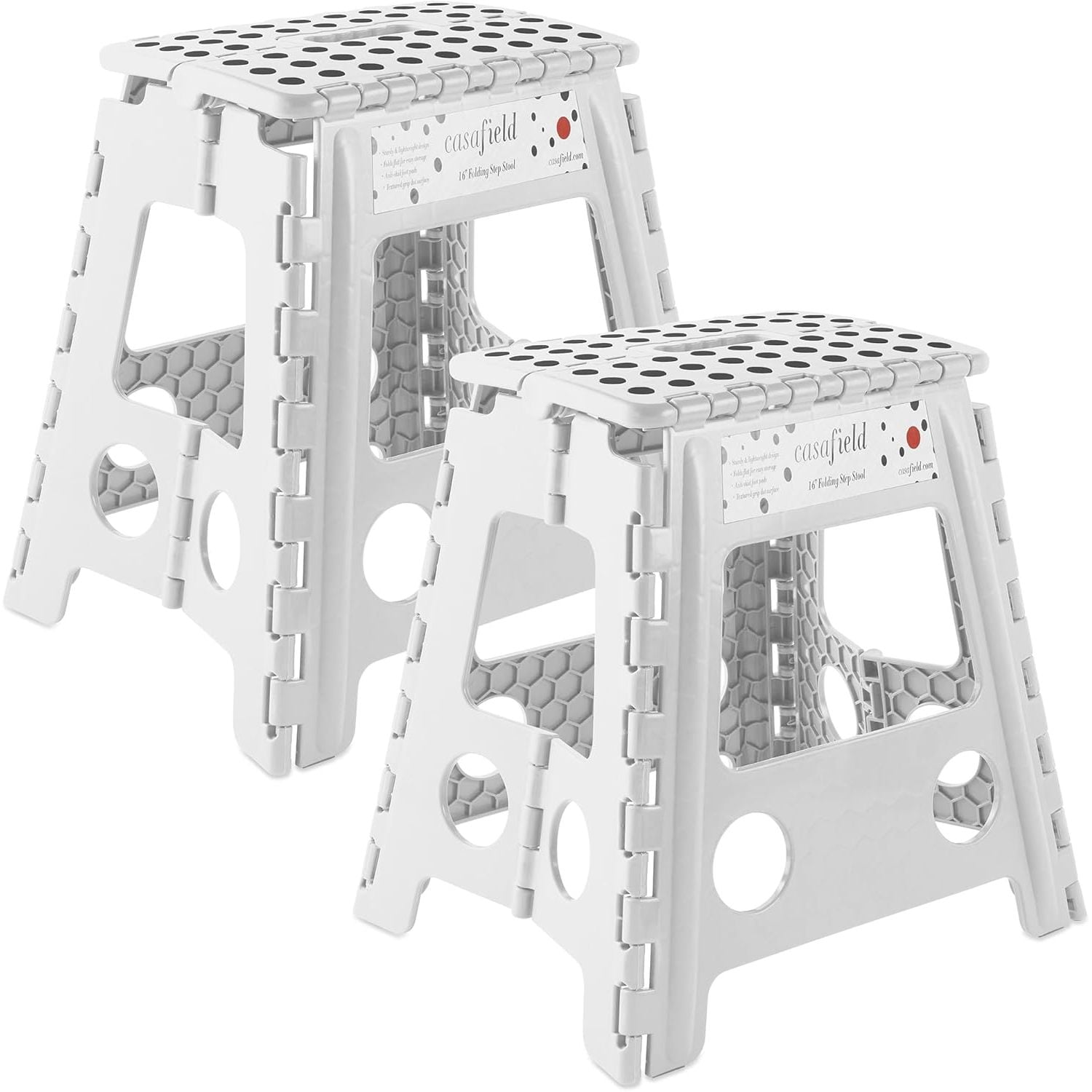 Casafield 16" Folding Step Stool with Handle (Set of 2), White ...