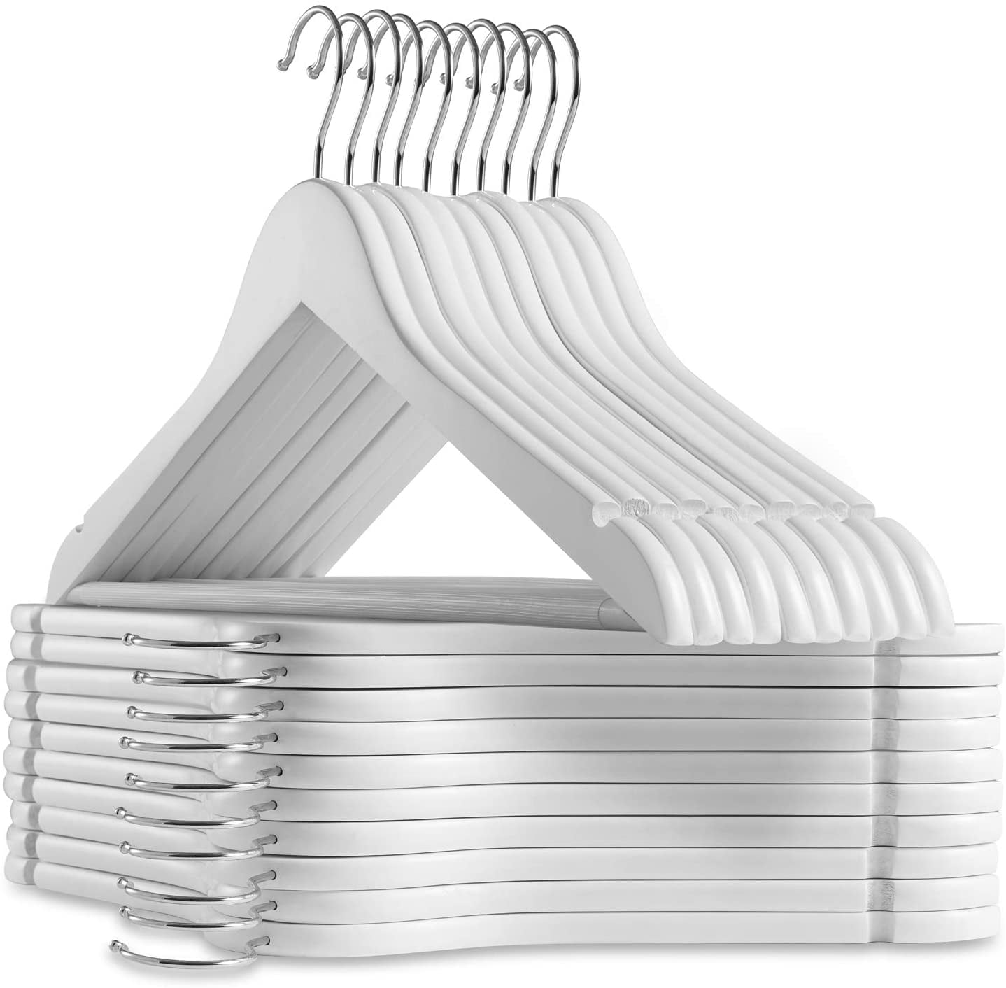 Casafield - 20 White Wooden Suit Hangers - Premium Lotus Wood with ...