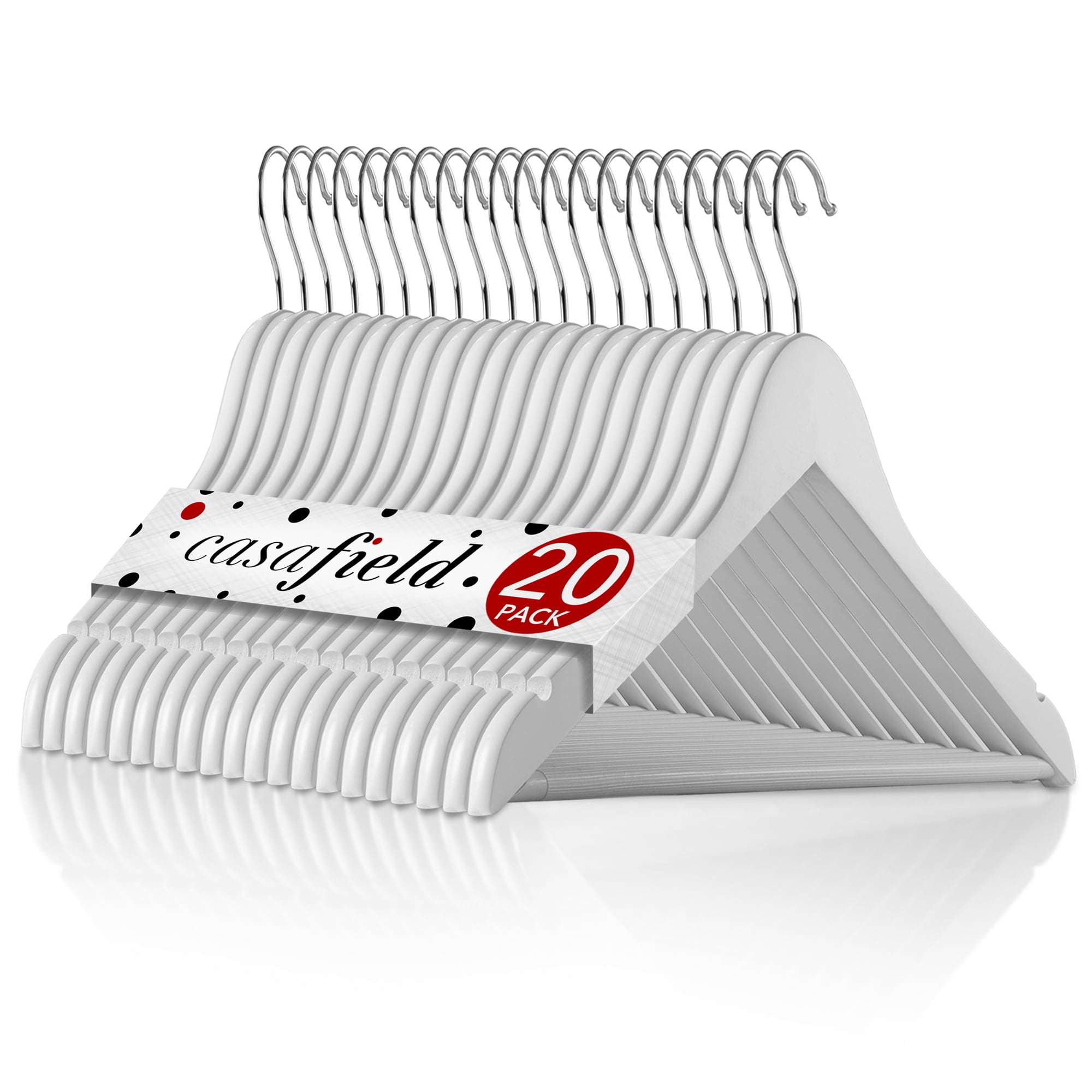 Casafield Non-Slip Notched Lotus Wood Clothing Hangers, 20 Pack, White ...