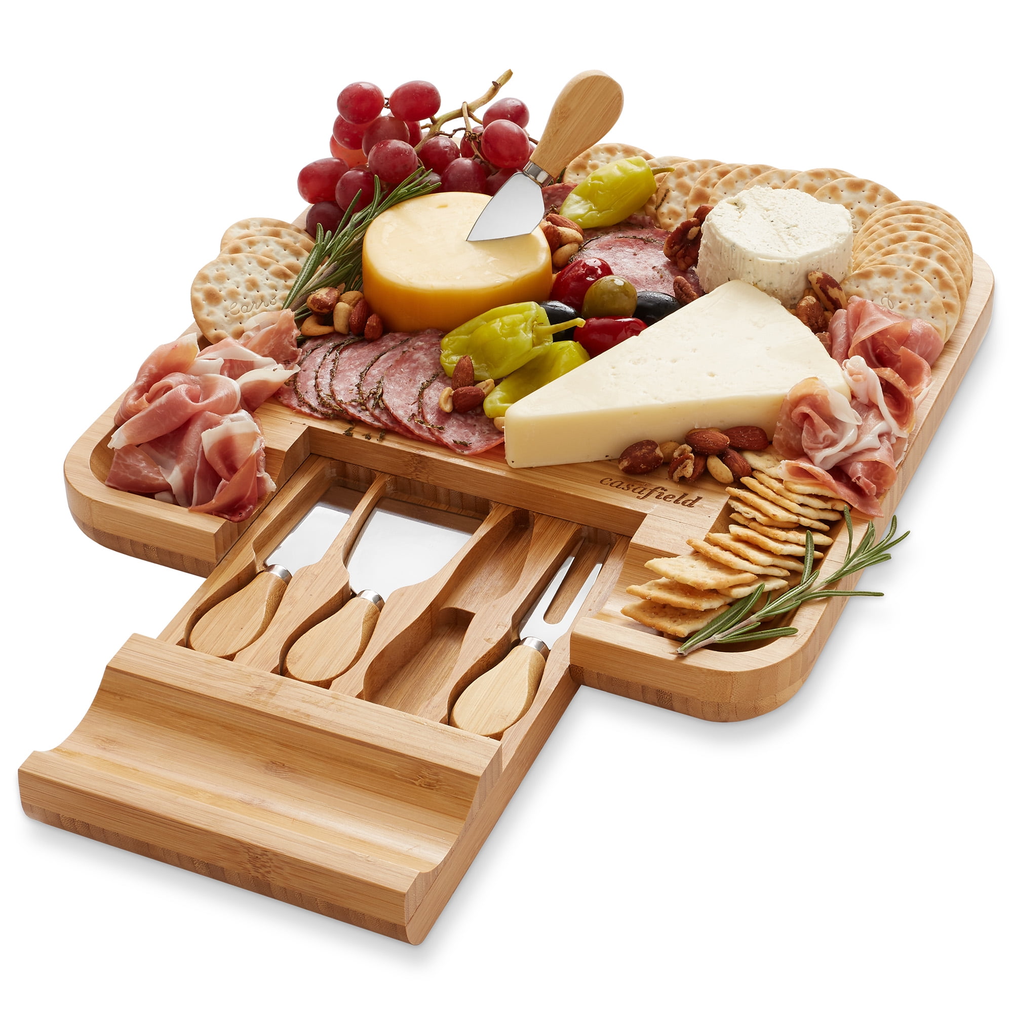 Casafield Bamboo Cheese Board & 4pc Knife Set, Wooden Charcuterie ...