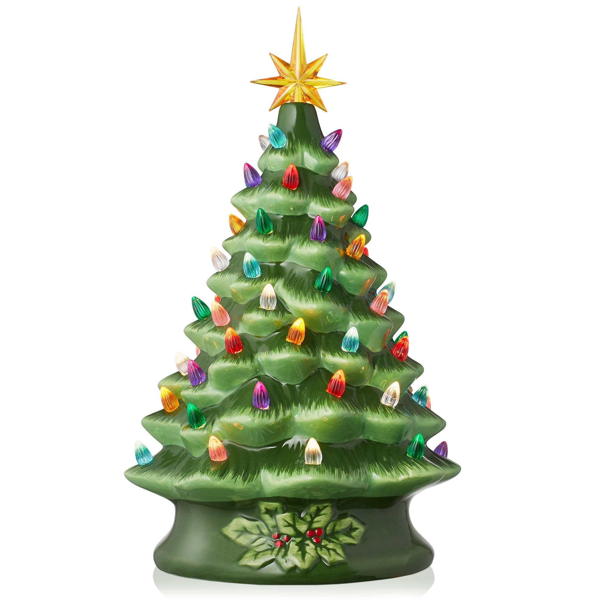 Casafield 15-Inch Green Ceramic Christmas Tree, Pre-Lit with 128 Lights ...