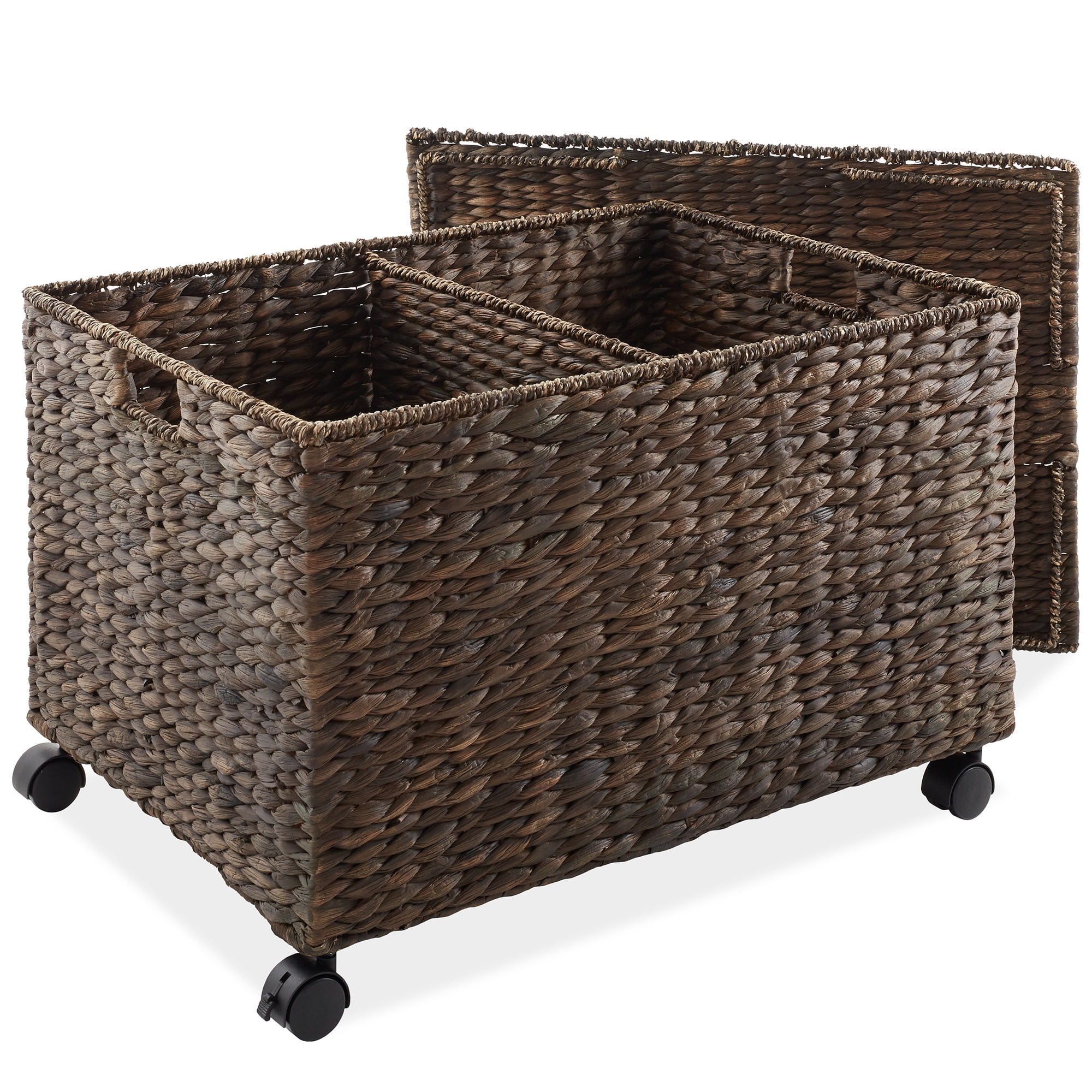 Casafield Rolling Storage Basket Cart with Lid and Wheels, Espresso ...