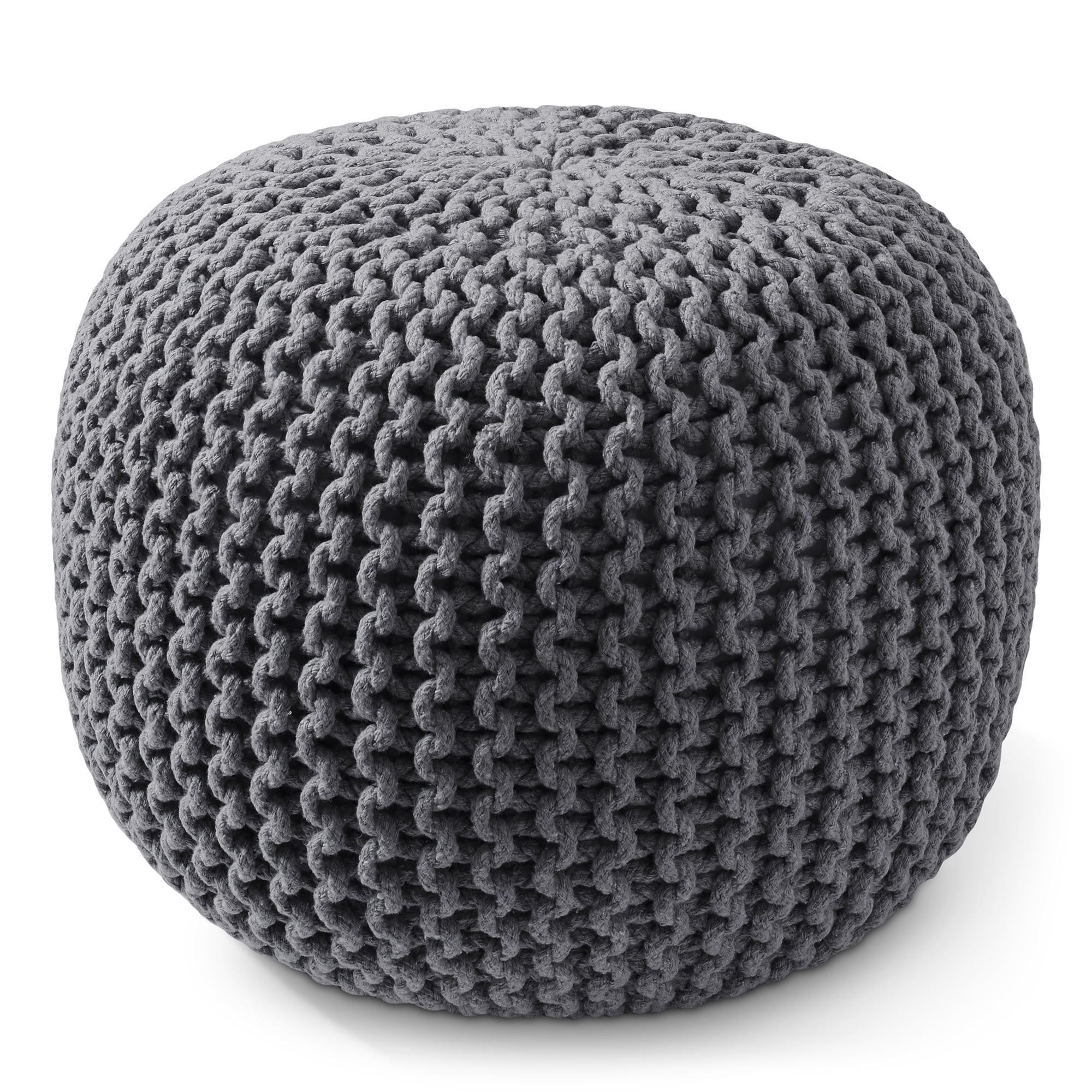 Casafield Round Pouf Ottoman, Dark Gray - 20" Dia x 14.5" High Cotton ...