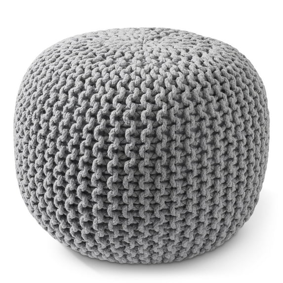Casafield Round Pouf Ottoman, Light Gray - 20" Dia x 14.5" High Cotton ...