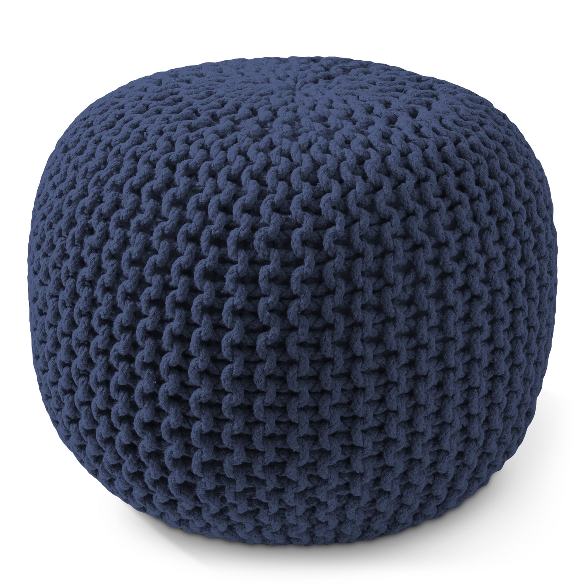 Casafield Round Pouf Ottoman, Navy Blue - 20" Dia x 14.5" High Cotton ...
