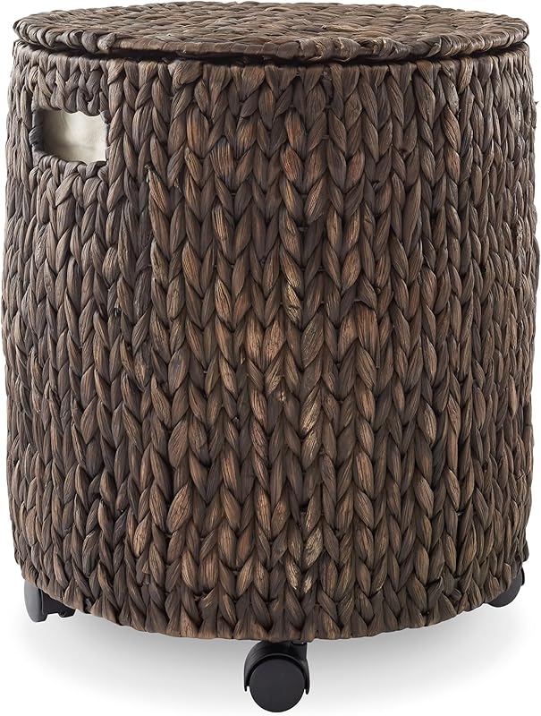 Casafield Round Rolling Storage Basket with Lid - Espresso, Handwoven ...