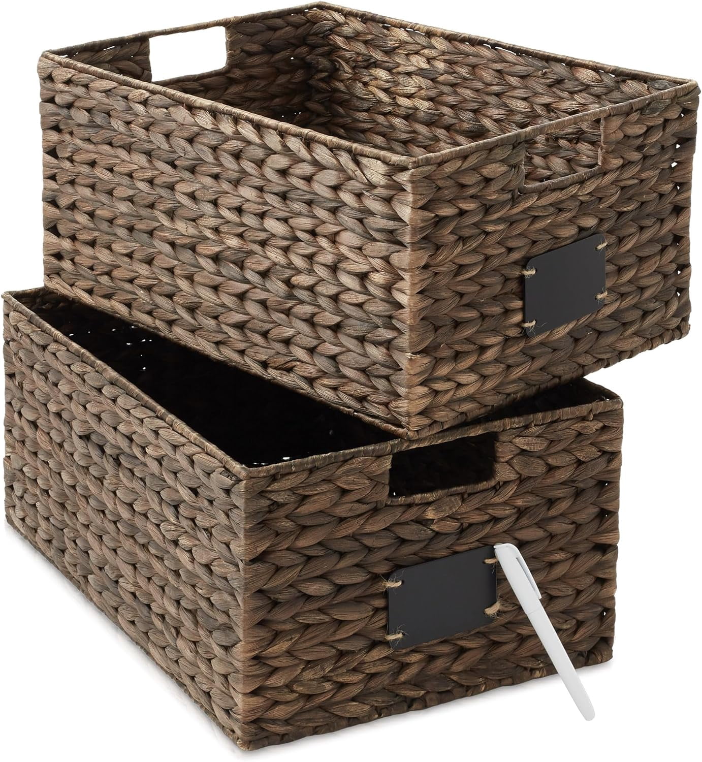 Casafield Set of 2 Water Hyacinth Pantry Baskets, 12-1/2" x 17" x 8 ...