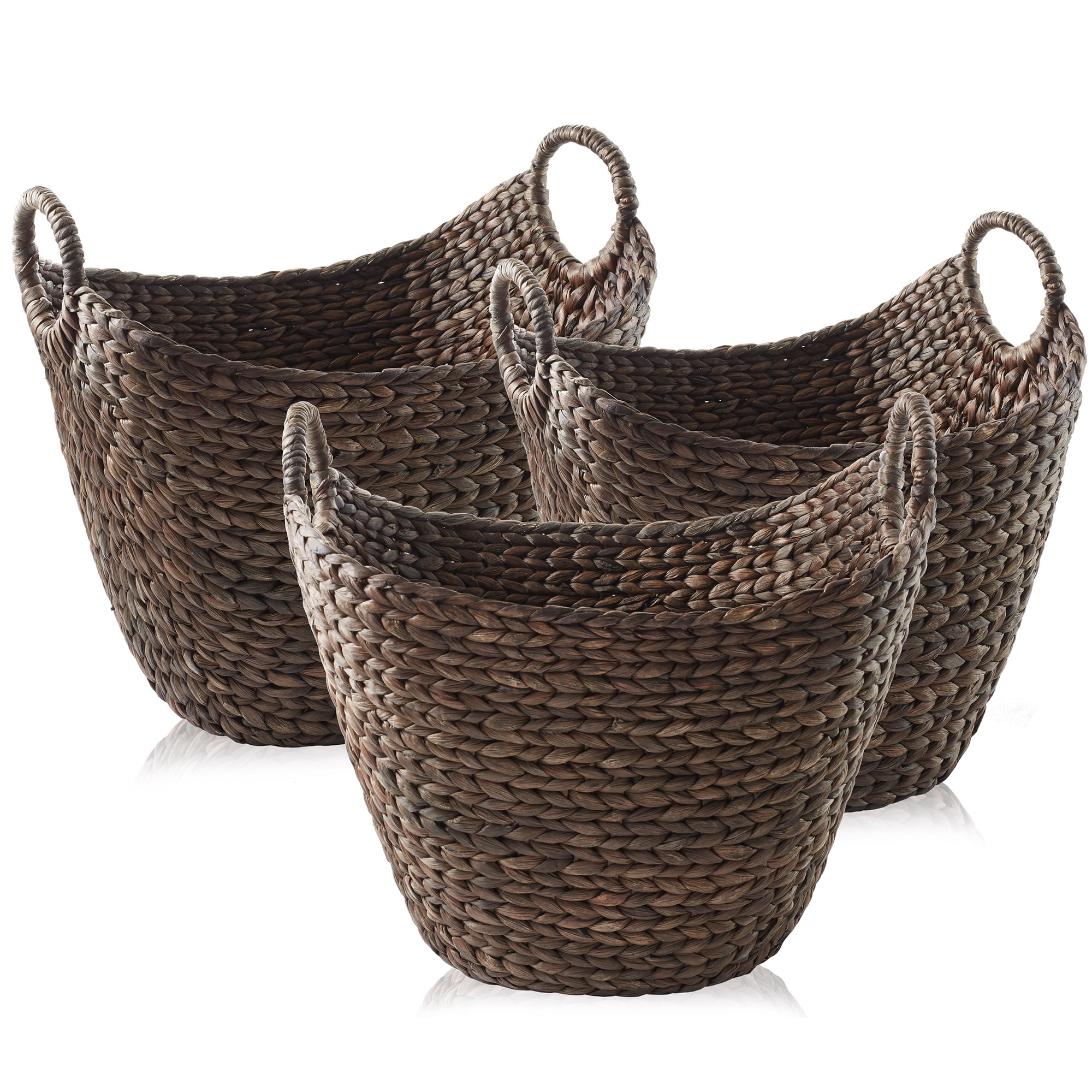 Casafield Set of 3 Boat Baskets, Woven Water Hyacinth Storage, Espresso ...