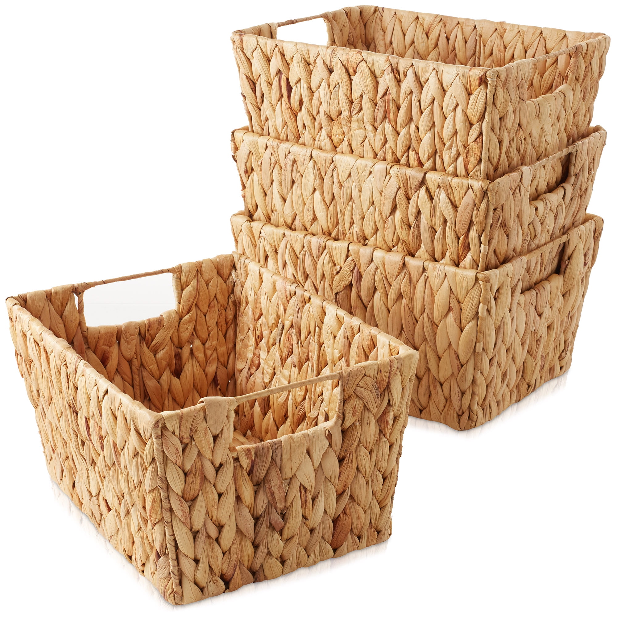 Casafield Set of 4 Water Hyacinth Storage Baskets with Handles ...