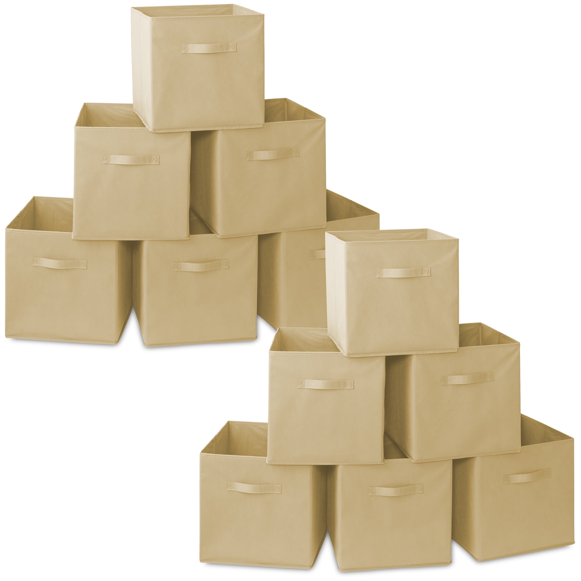 Casafield 12 Fabric Storage Cubes - 13" Collapsible Baskets, Beige ...