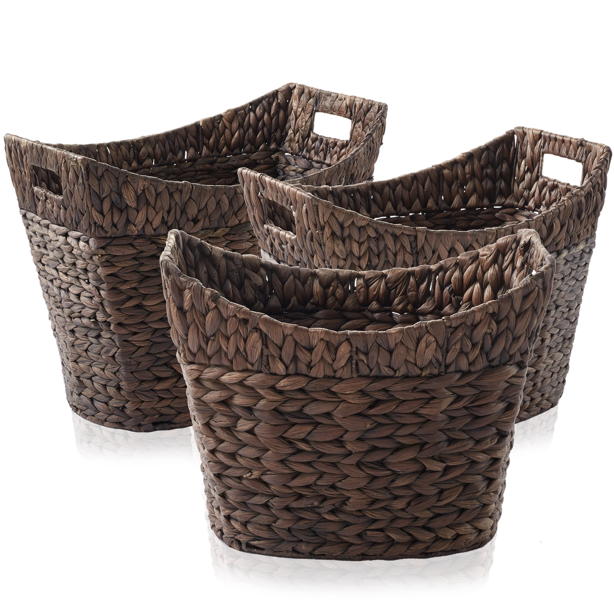 Casafield Set of 3 Oval Baskets with Handles - Espresso, Water Hyacinth ...