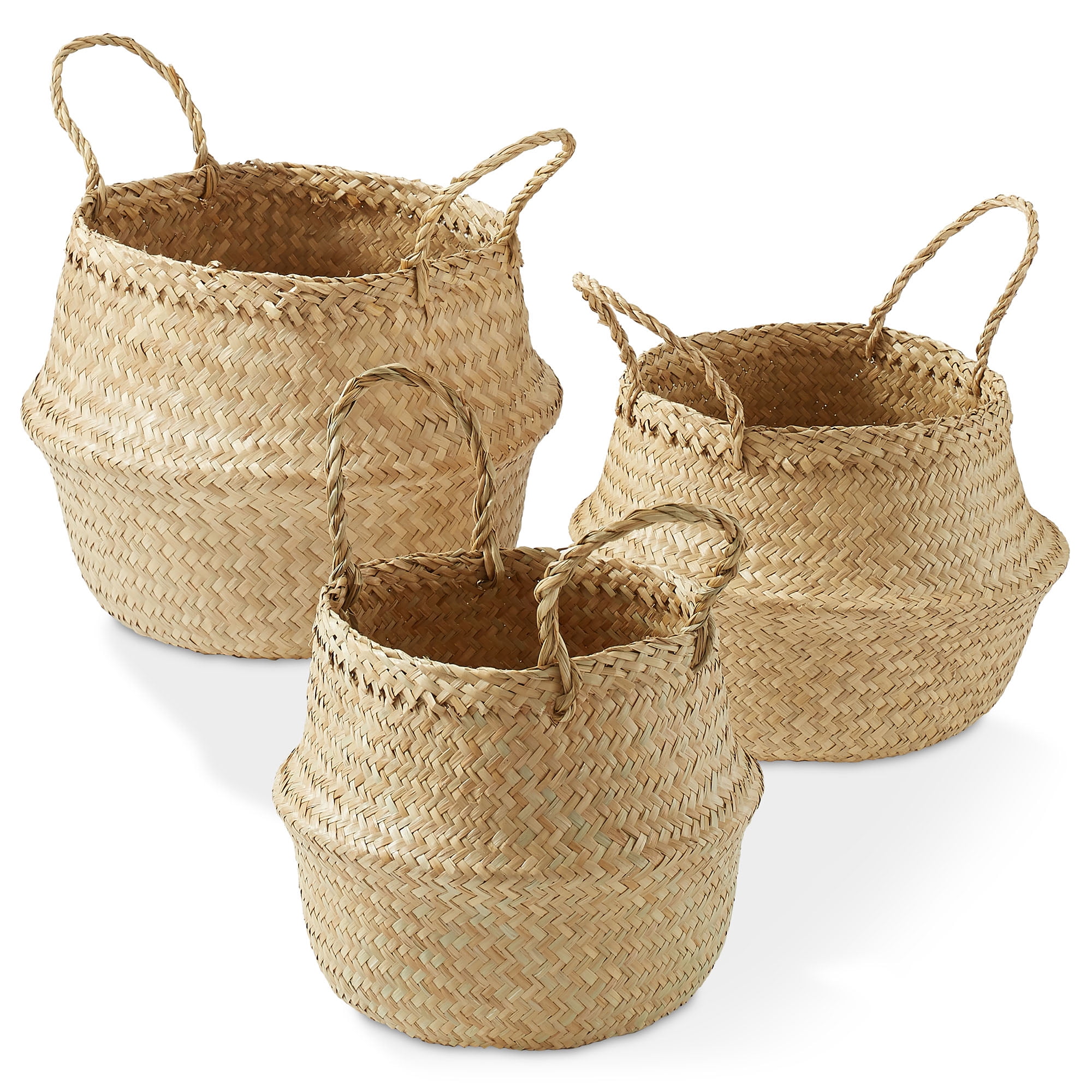 Casafield (Set of 3) Seagrass Belly Basket Planters, Natural Woven ...