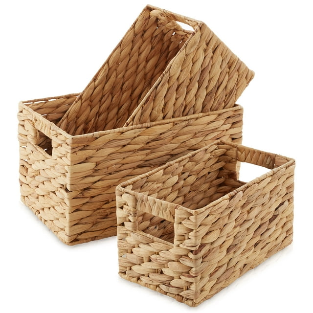Casafield Set of 3 Water Hyacinth Storage Baskets with Handles - Small, Medium, and Large Woven ...