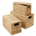 Casafield Set of 3 Handwoven Water Hyacinth Storage Baskets, Lidded ...