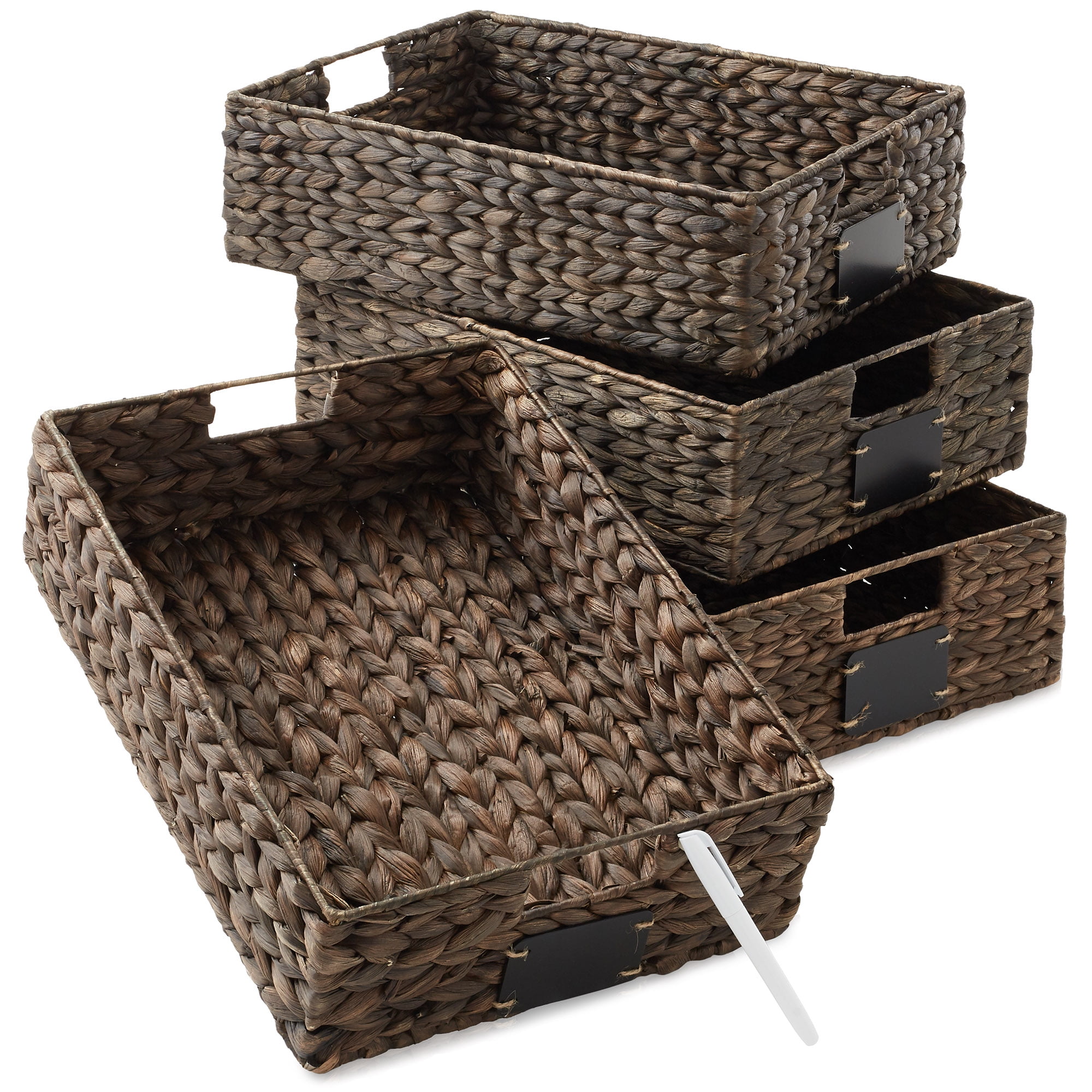 Casafield (Set of 4) Water Hyacinth 12-1/2"x17"x5" Pantry Baskets w ...