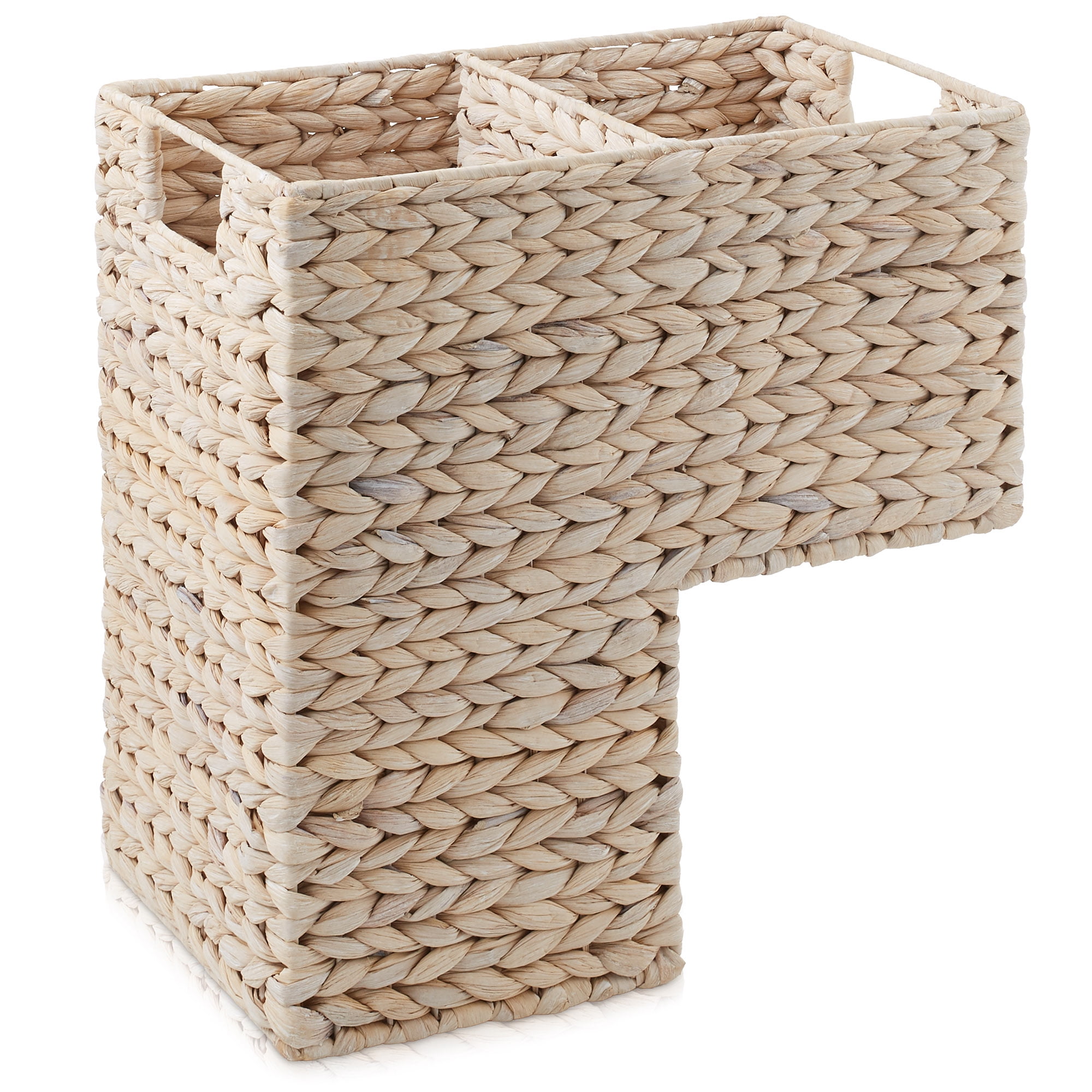 Casafield Stair Basket with Handles, Whitewash - Woven Water Hyacinth ...