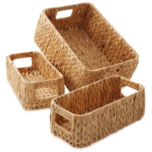 Casafield Water Hyacinth Storage Basket Set for Shelves - 1-Large, 2 ...