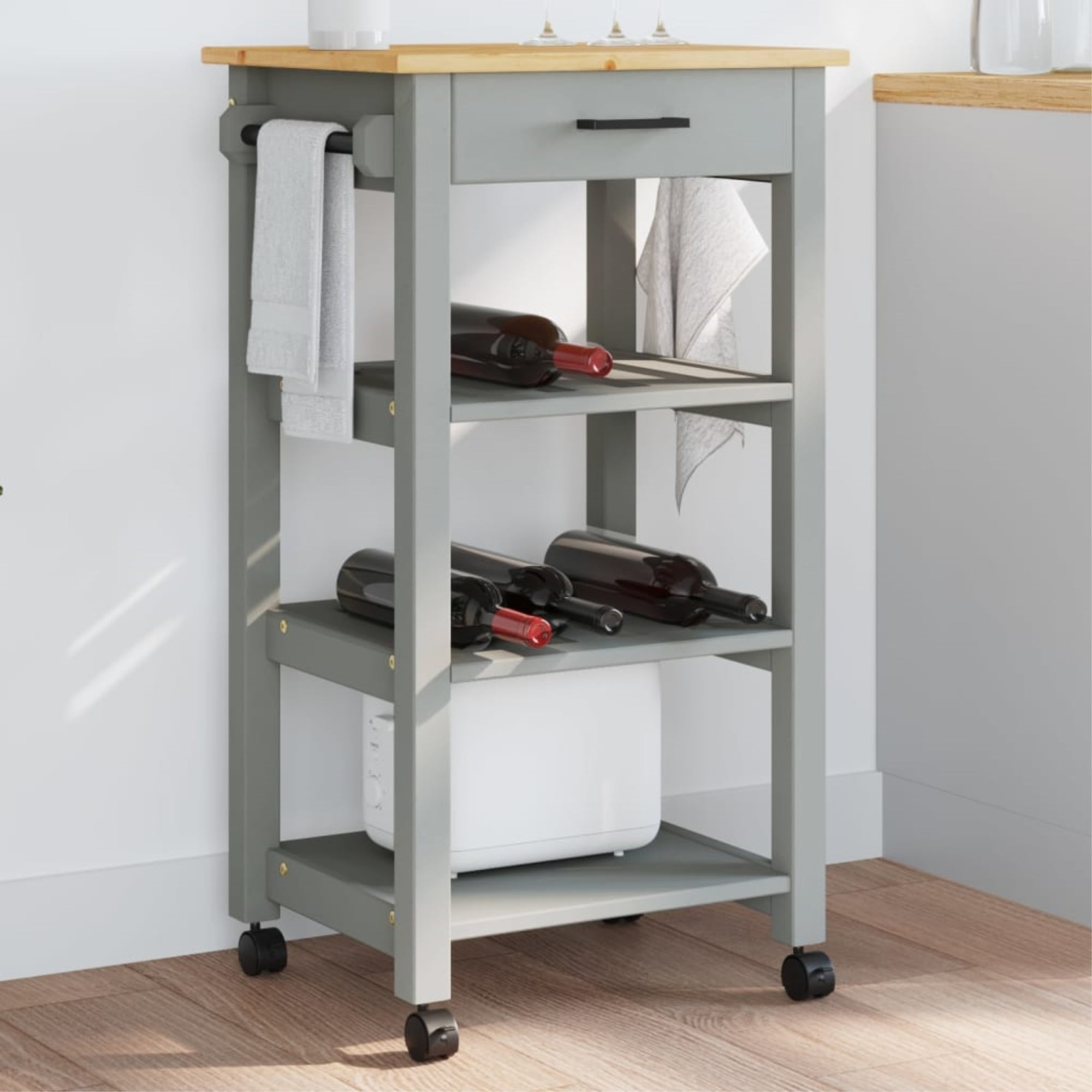 Casafoyer Kitchen Trolley MONZA 18.9"x15.7"x35.4" Solid Wood Pine ...