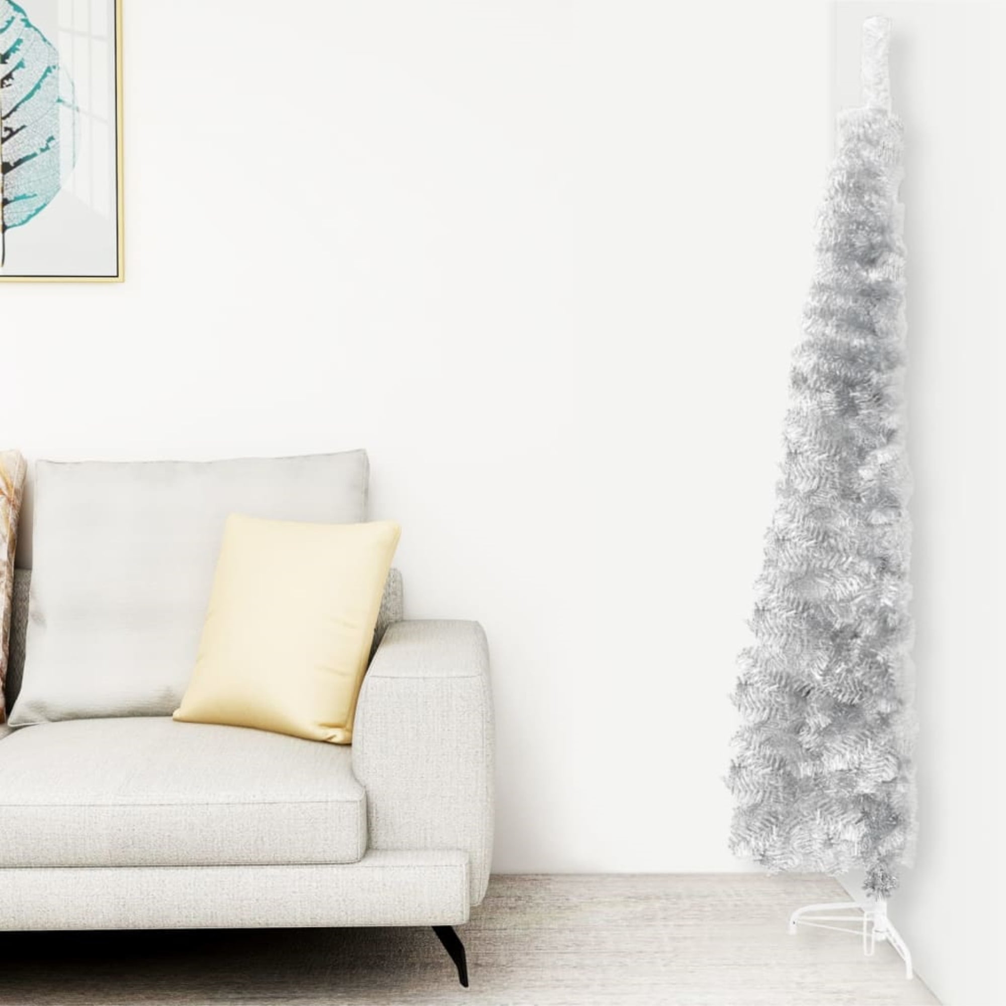 Casafoyer Slim Artificial Half Christmas Tree with Stand Silver 82.7 ...