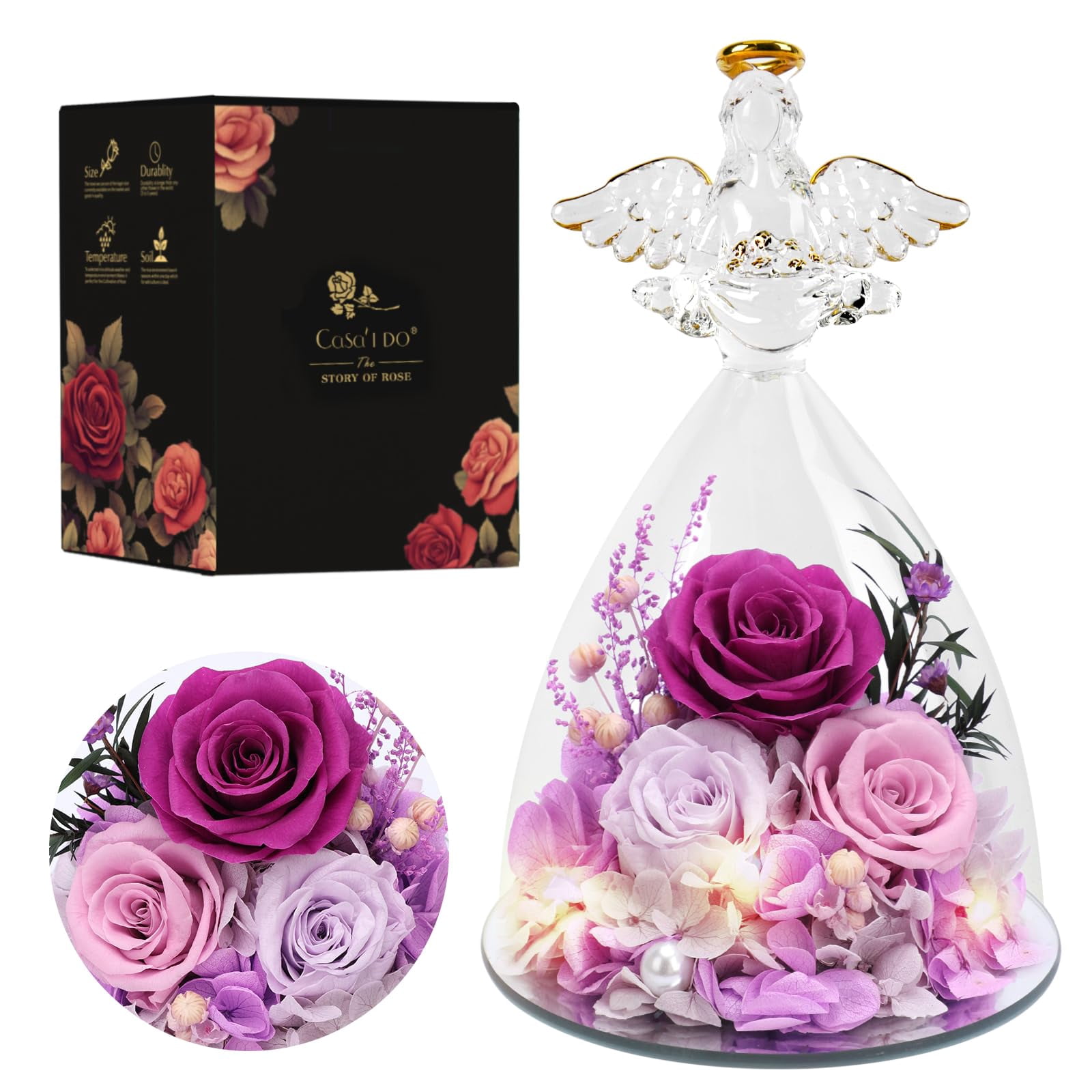 Casaido Valentines Rose Gifts for Women, 7" Purple Preserved Roses ...
