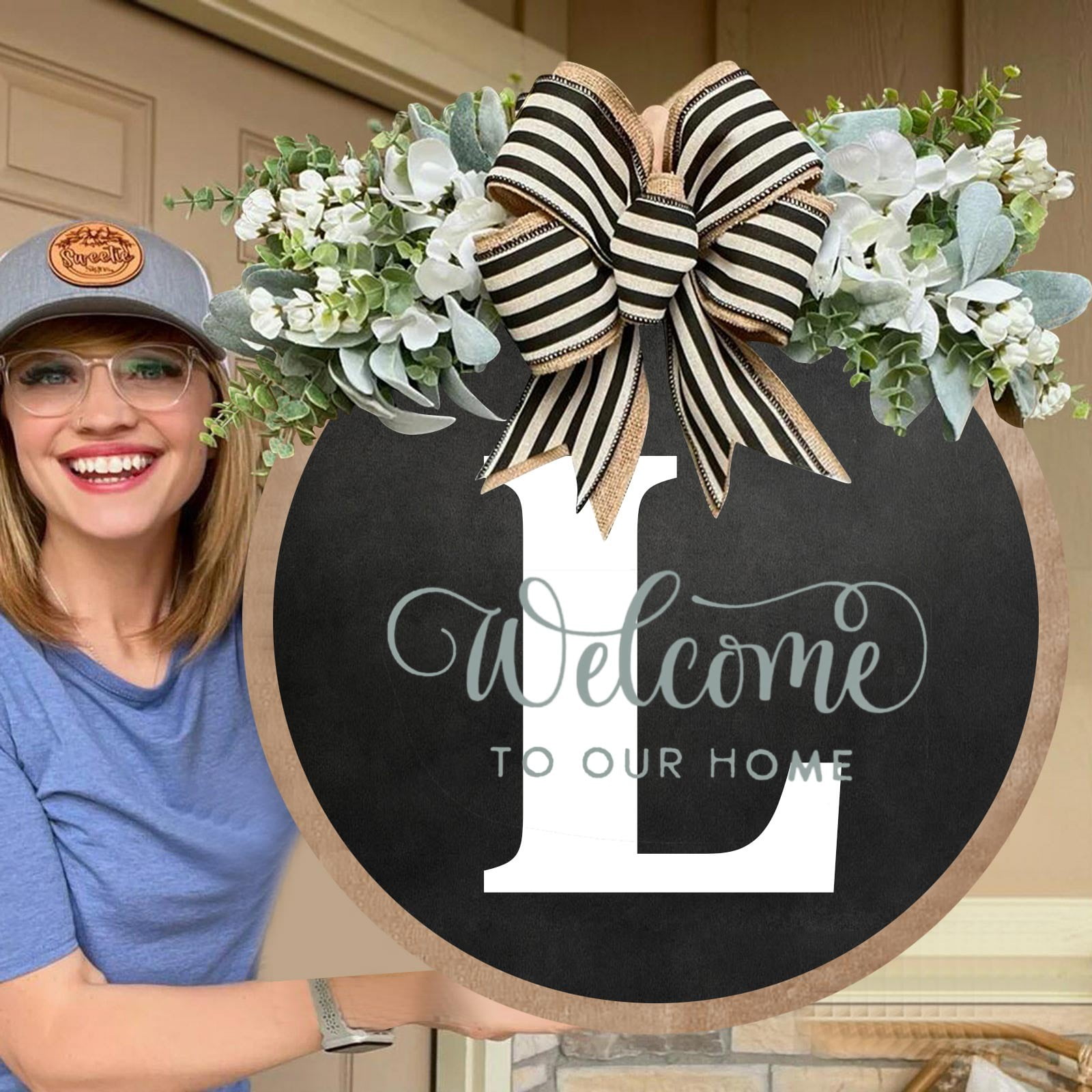 Casaio Alphabet Welcome Sign Alphabet Welcome Door Sign, Rustic Round ...
