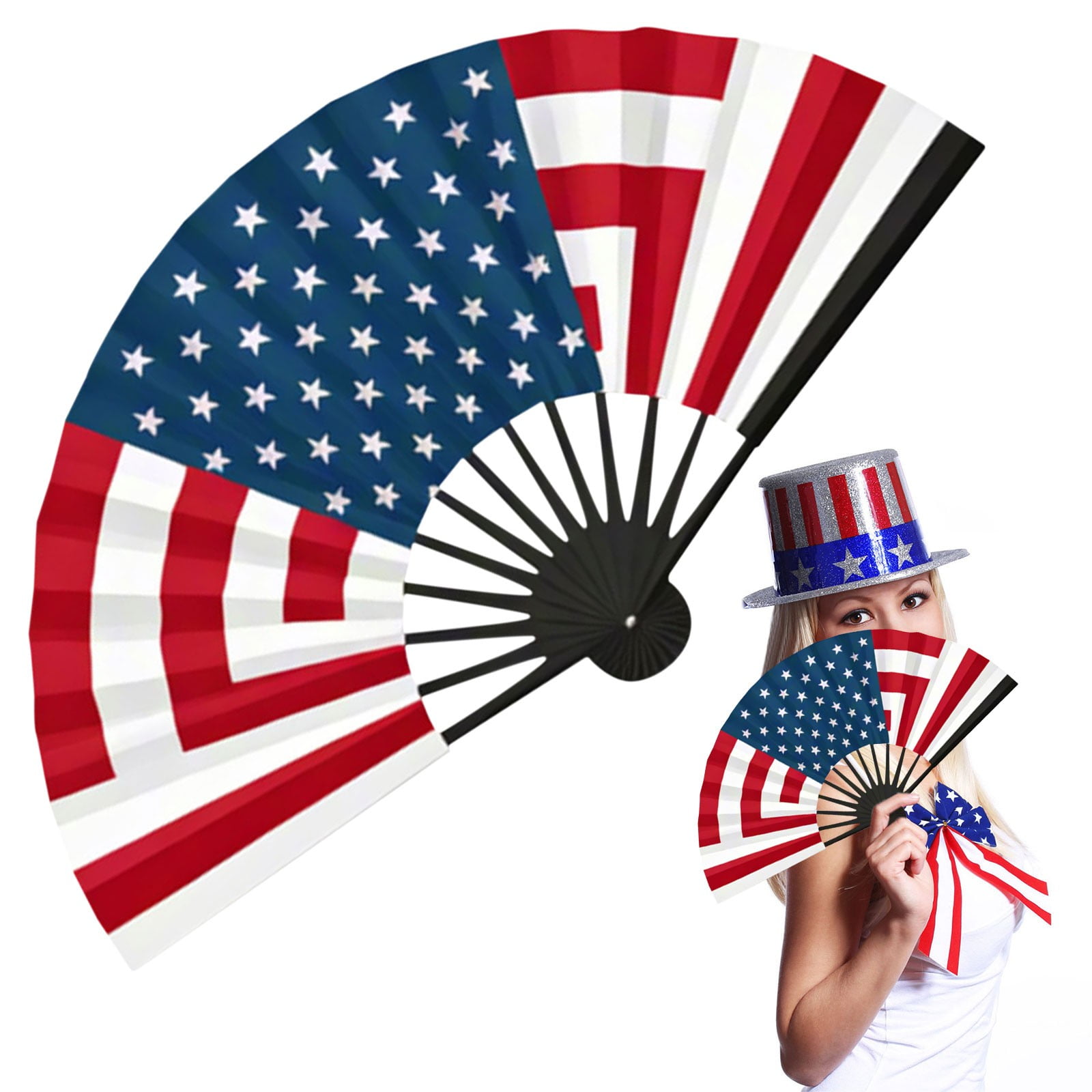 Casaio Memorial Day Decor 4th Of July Hand Fans Folding Fabric For ...