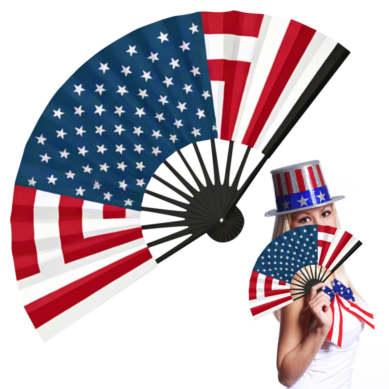 Casaio Memorial Day Decor 4th Of July Hand Fans Folding Fabric For ...