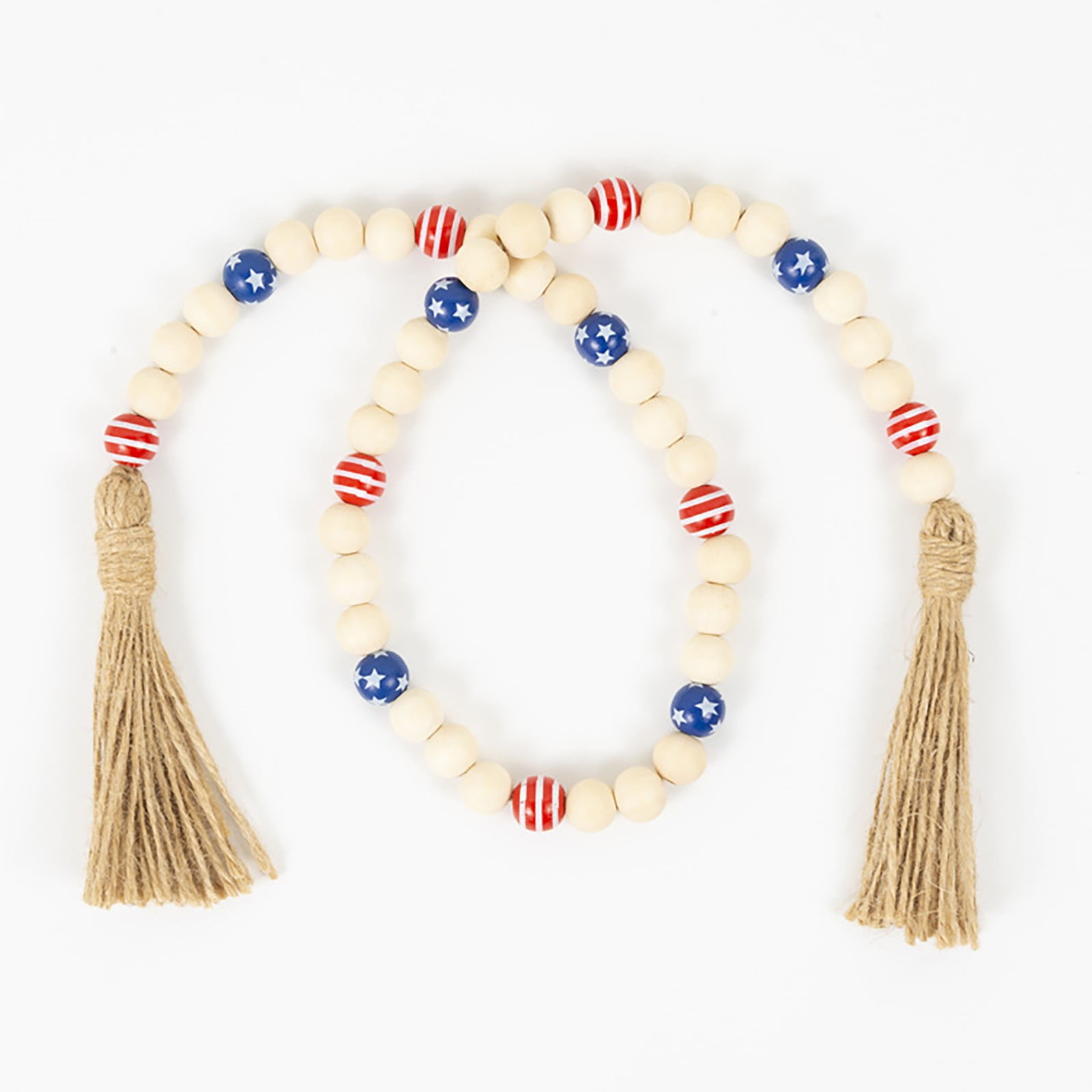 Casaio Tabletop Decor Independence Day Wood Bead Garland With Rustic ...