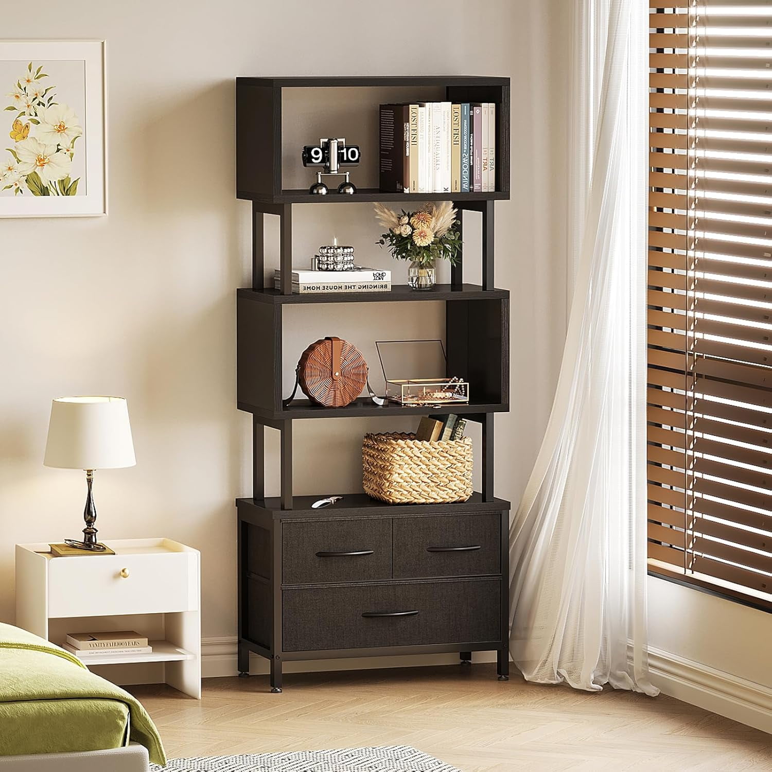 Casaottima 7 Tier Bookshelf, Tall Geometric Bookcase with Fabric ...