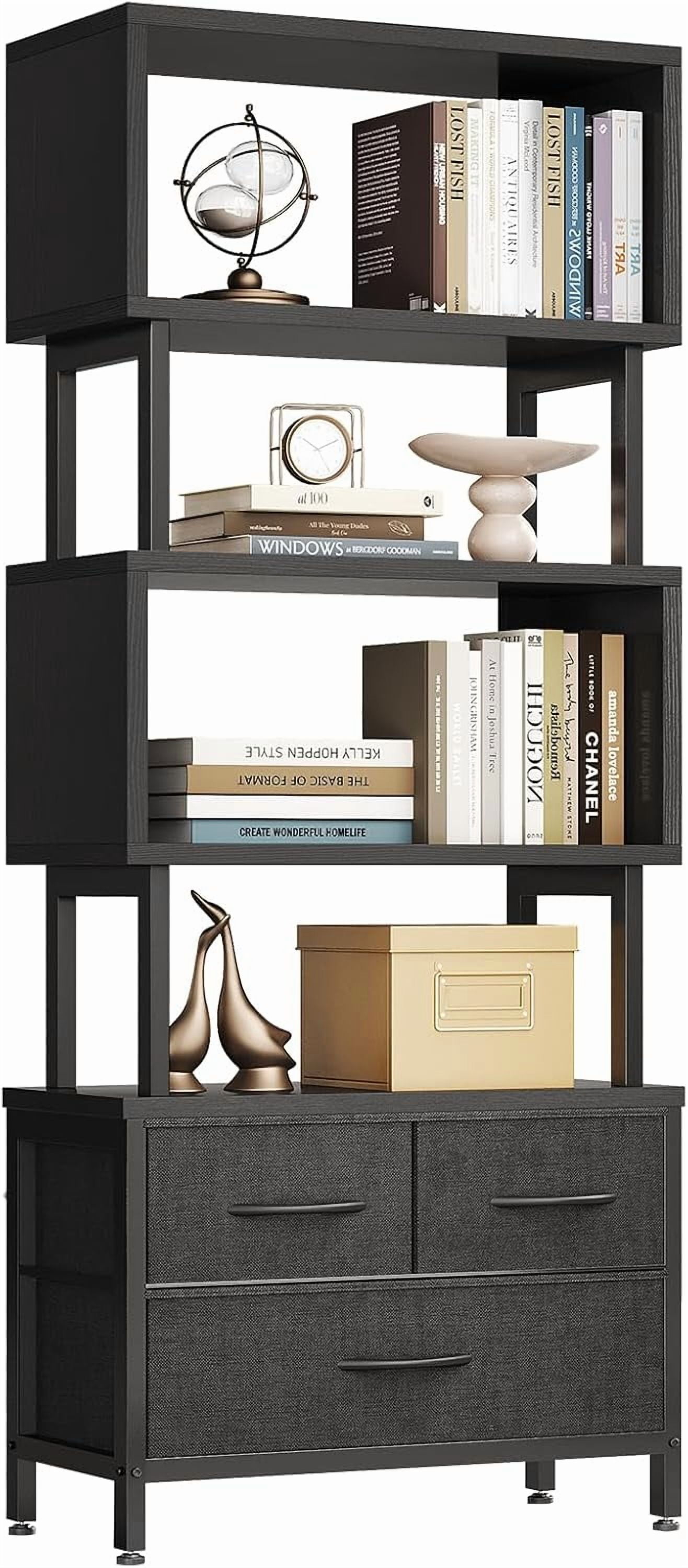 Casaottima 7 Tier Bookshelf, Tall Geometric Bookcase with Fabric ...